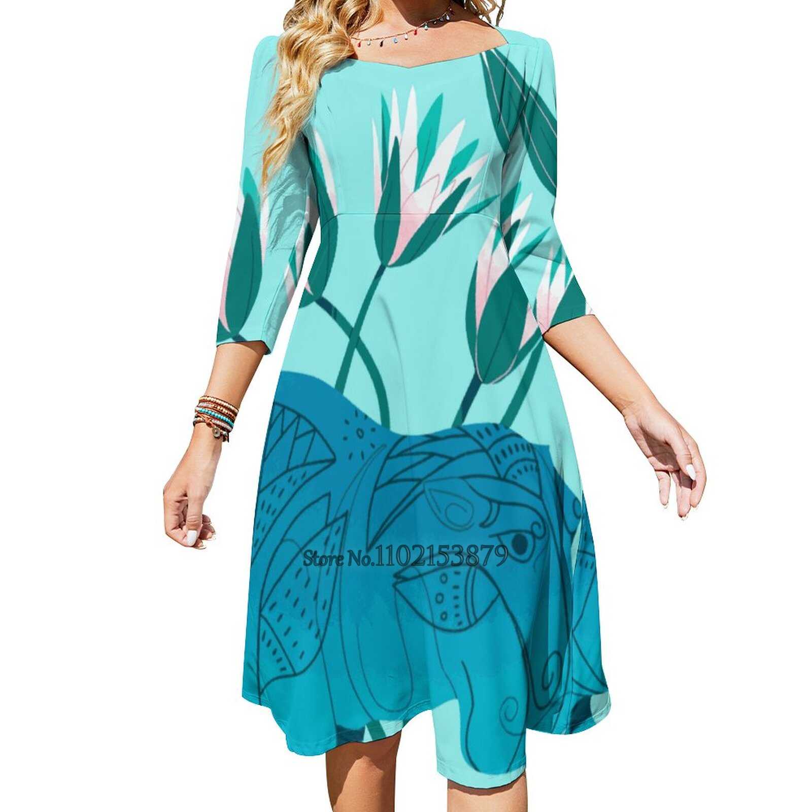 Faience Hippo - Floral Artefacts Square Neck Dress Back Lacing Backless ...