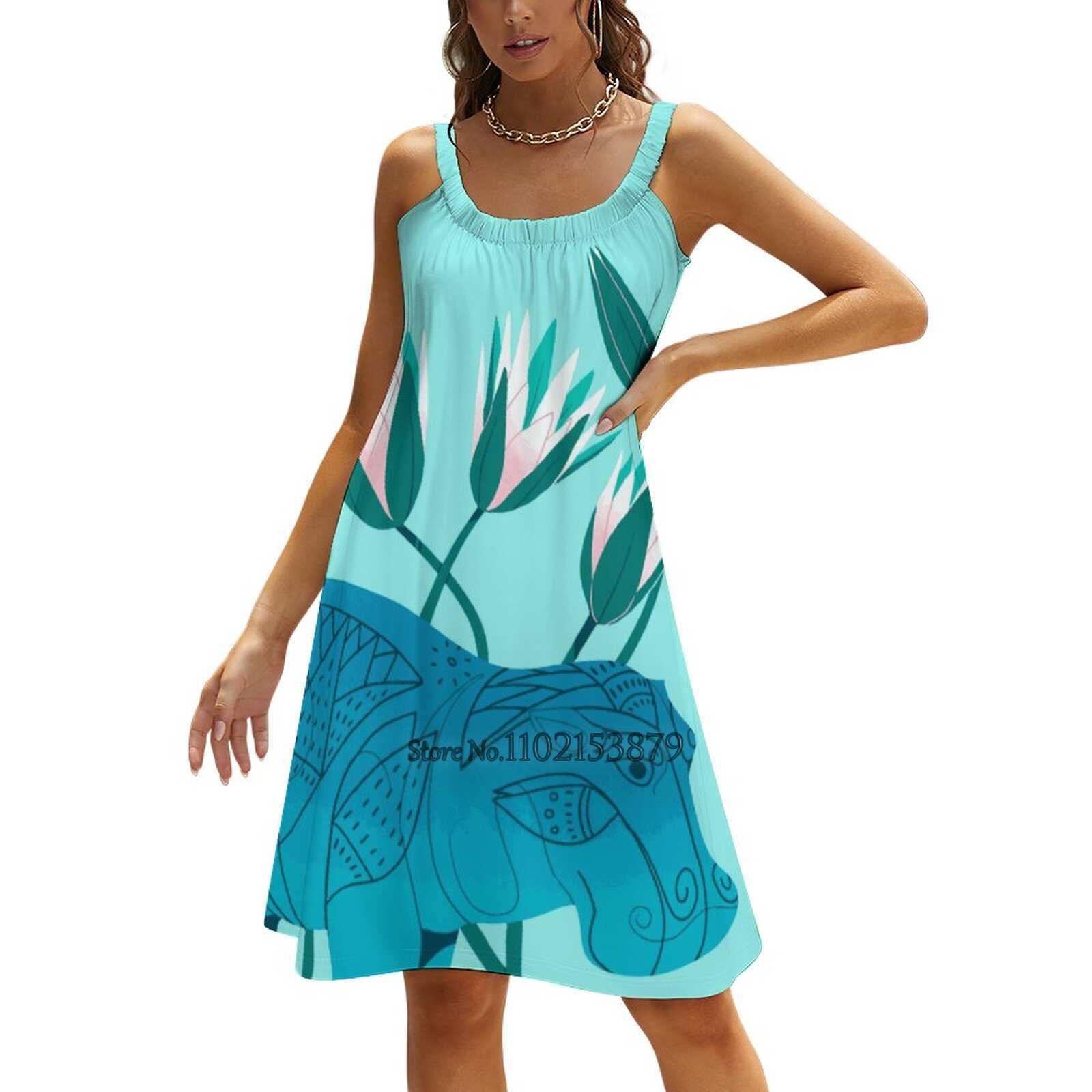 Faience Hippo - Floral Artefacts Square Neck Dress Back Lacing Backless ...