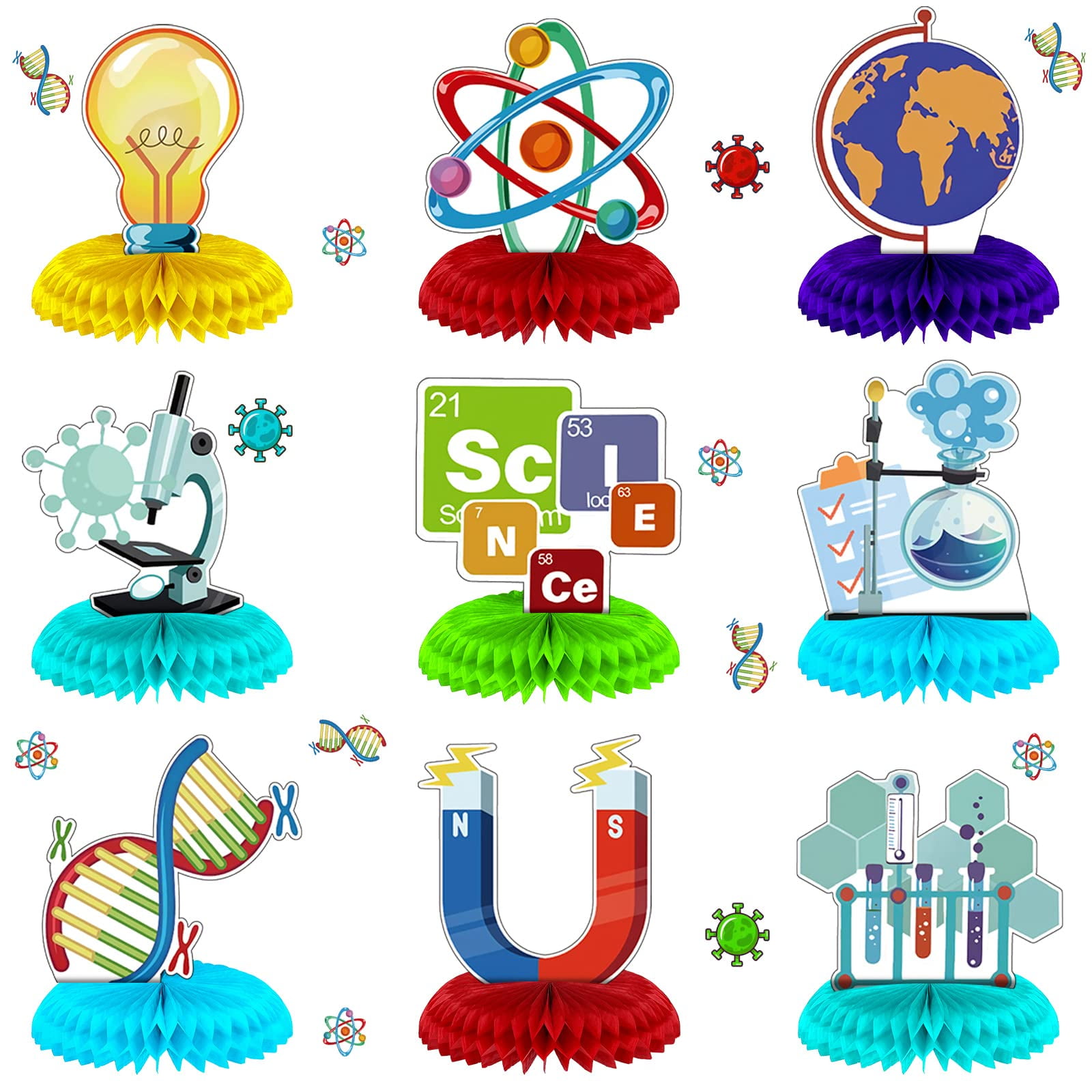 Fainne 9 Pcs Science Party Decorations AIS1 Honeycomb Centerpieces 3D ...