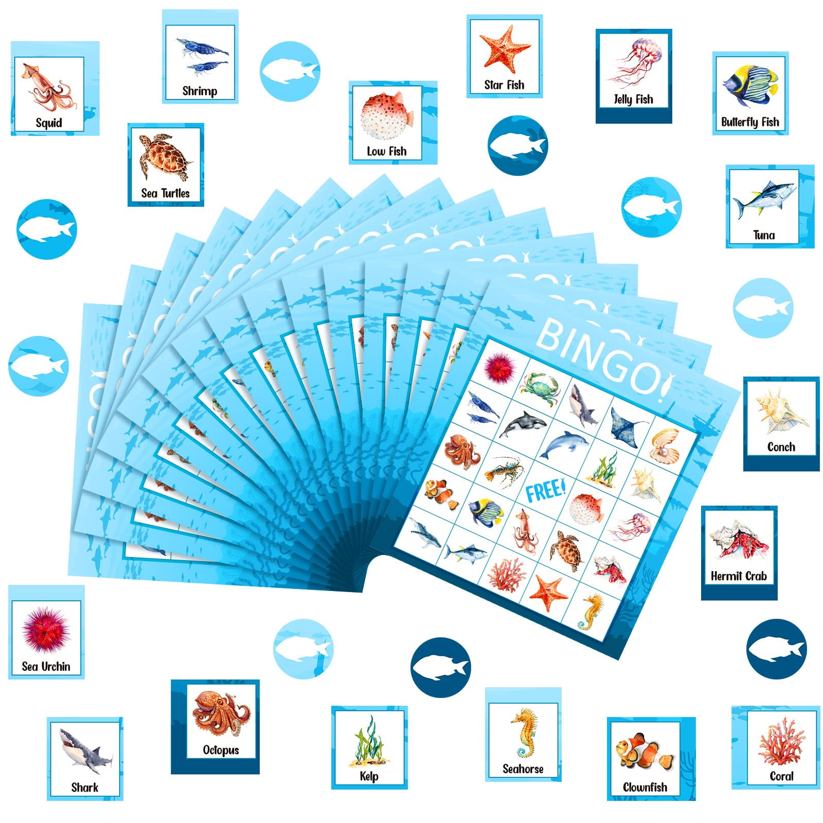 Fainne Ocean Bingo Game 28 Players for Kids Under Sea Creature Playing ...