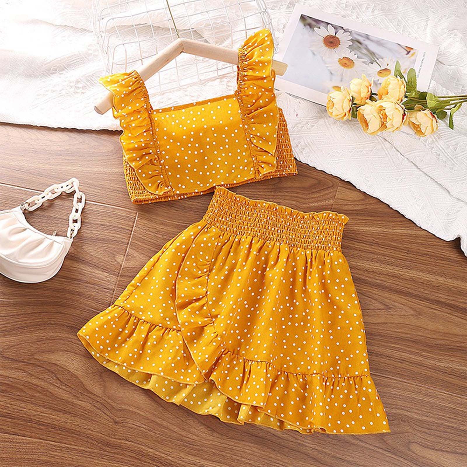 Fainosmny Girls Summer Set Polka Dot Top And Ruffle Skirt 2 Piece ...