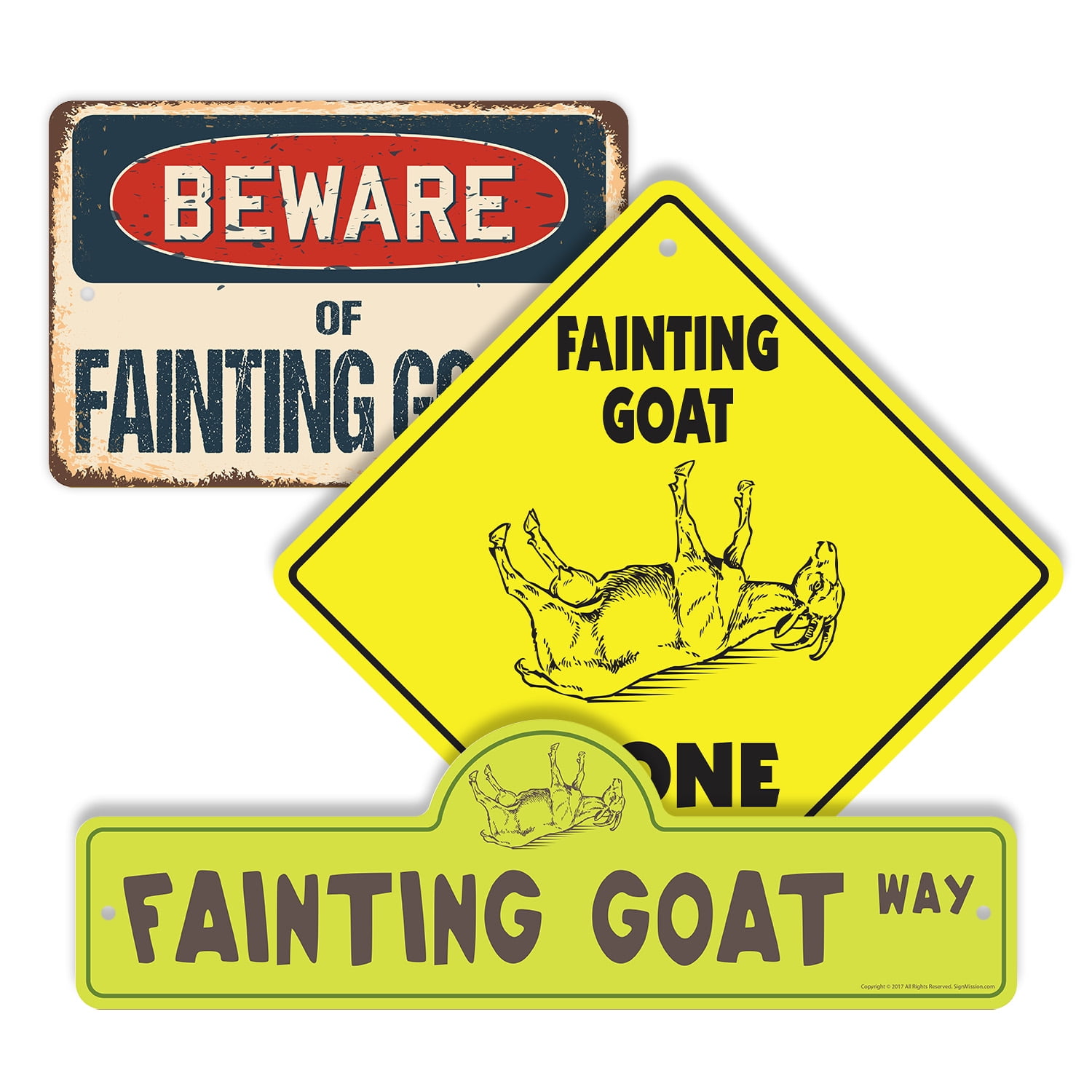 Fainting Goat (3 Pack) Plastic Street Sign Crossing Sign Warning Sign ...
