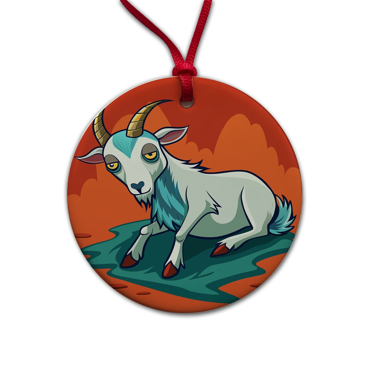 Fainting Goat Funny Christmas Tree Holiday Round Ceramic Ornament ...