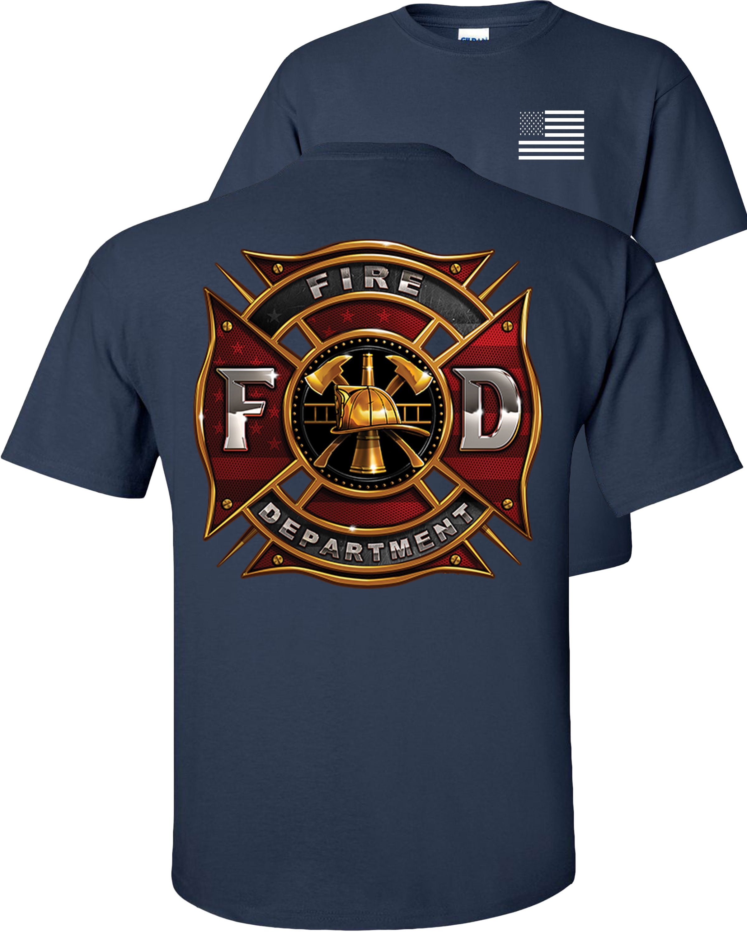 Fair Game Fire Department T-Shirt Maltese Cross FD American Flag-Navy ...