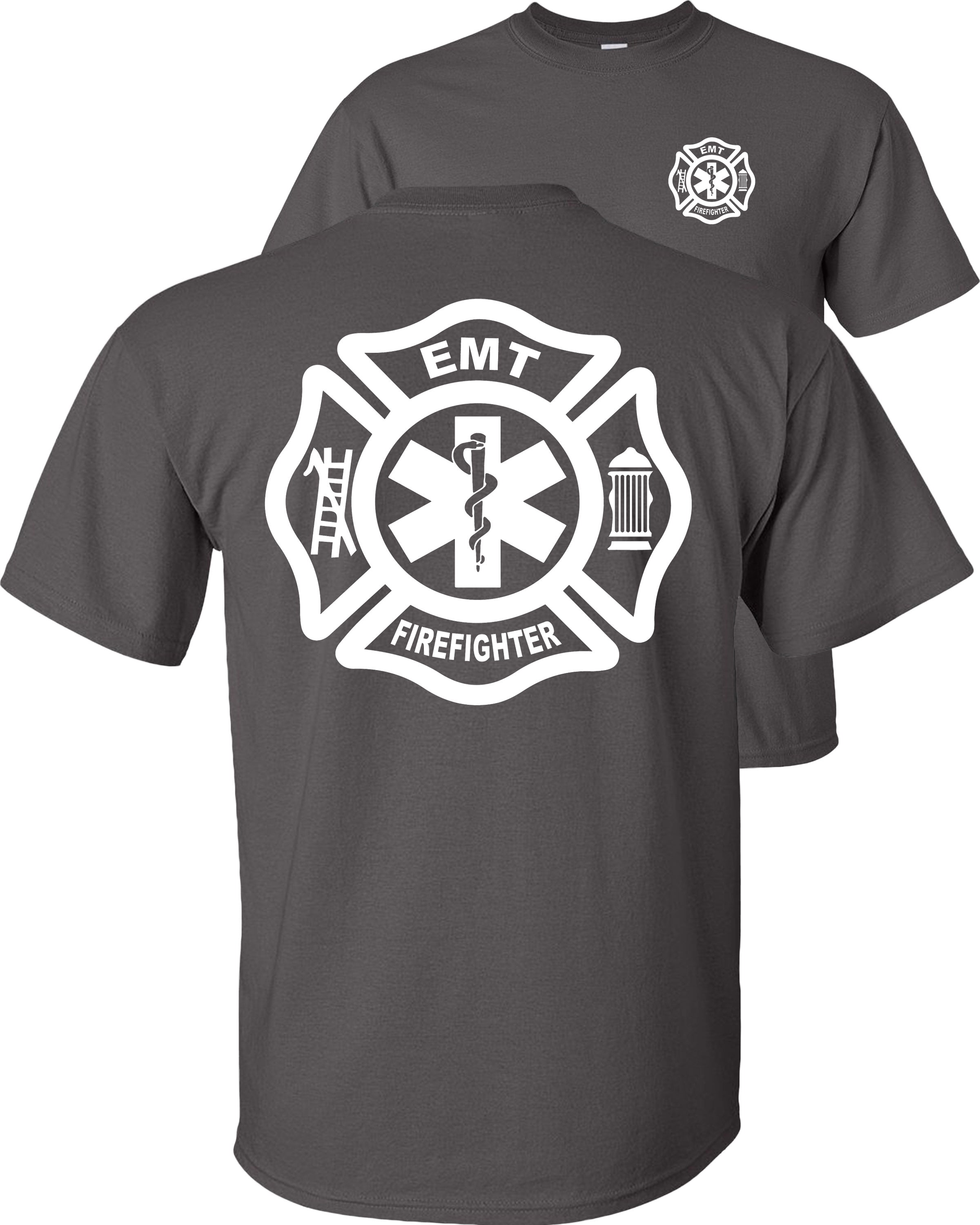 Fair Game Firefighter EMT T-Shirt Fire/EMT Graphic Tee-Charcoal-S ...
