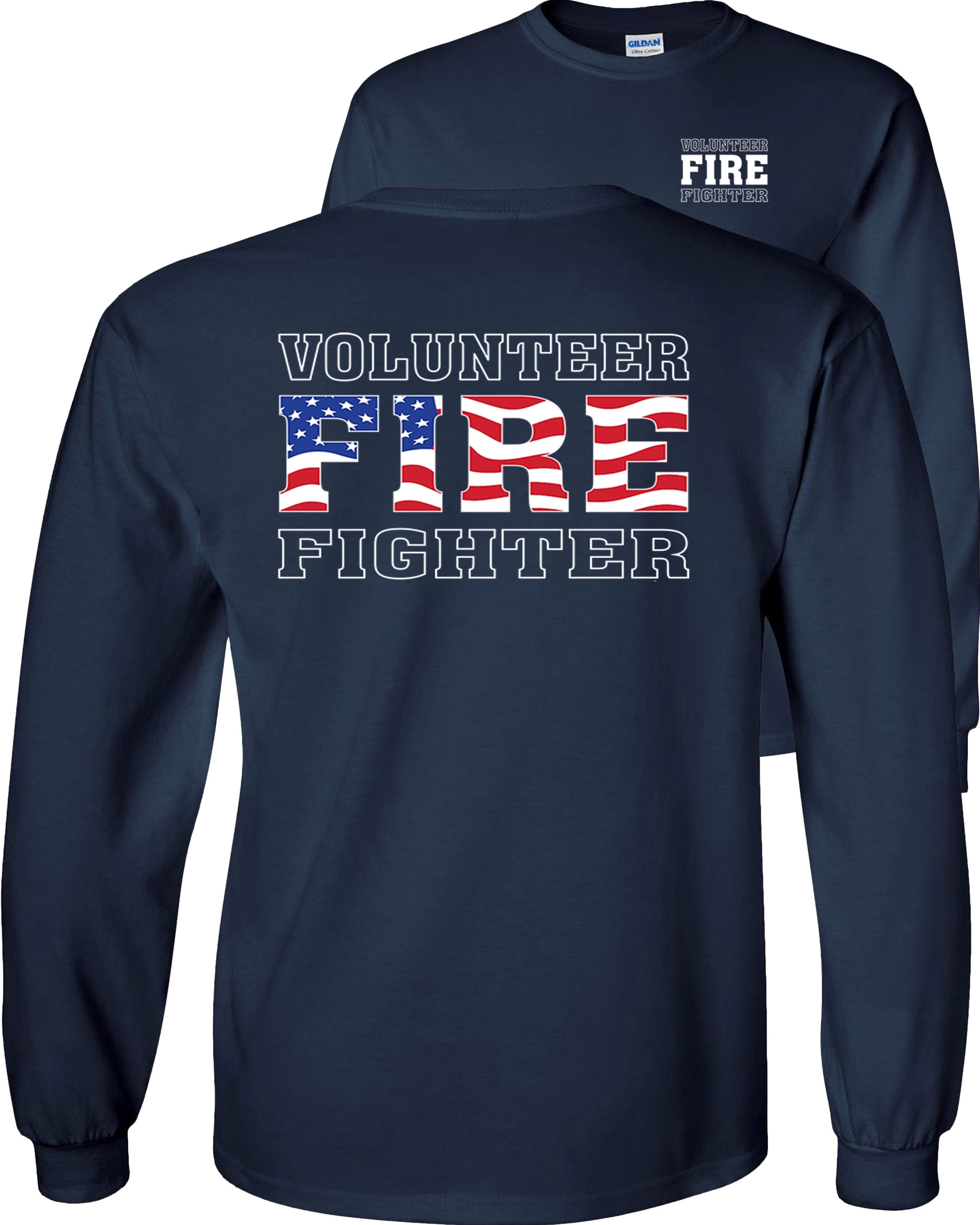 Fair Game Volunteer Firefighter American Flag Long Sleeve Shirt-Navy ...