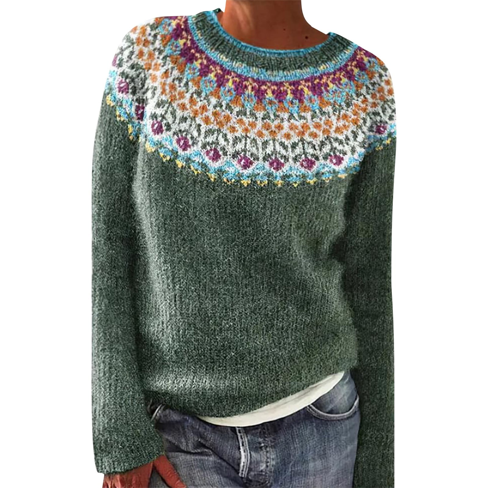 Fair Isle Sweater Women Boho Winter Tops Comfy Warm Fall Tops Valentine ...