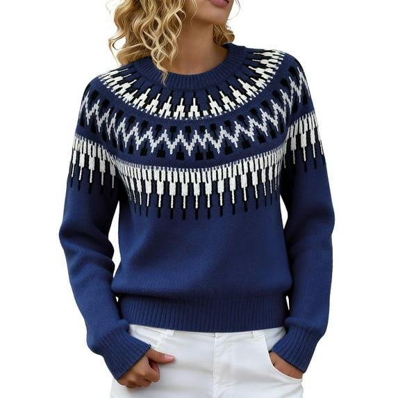 Fair Isle Sweater for Women Cozy Fall Winter Knitwear Knit Sweaters ...
