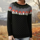 Fair Isle Sweater for Women Chunky Knit Vintage Crewneck Warm Long ...