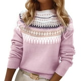 Fair Isle Sweater for Women Round Neck Sweater Striped Design Loose ...