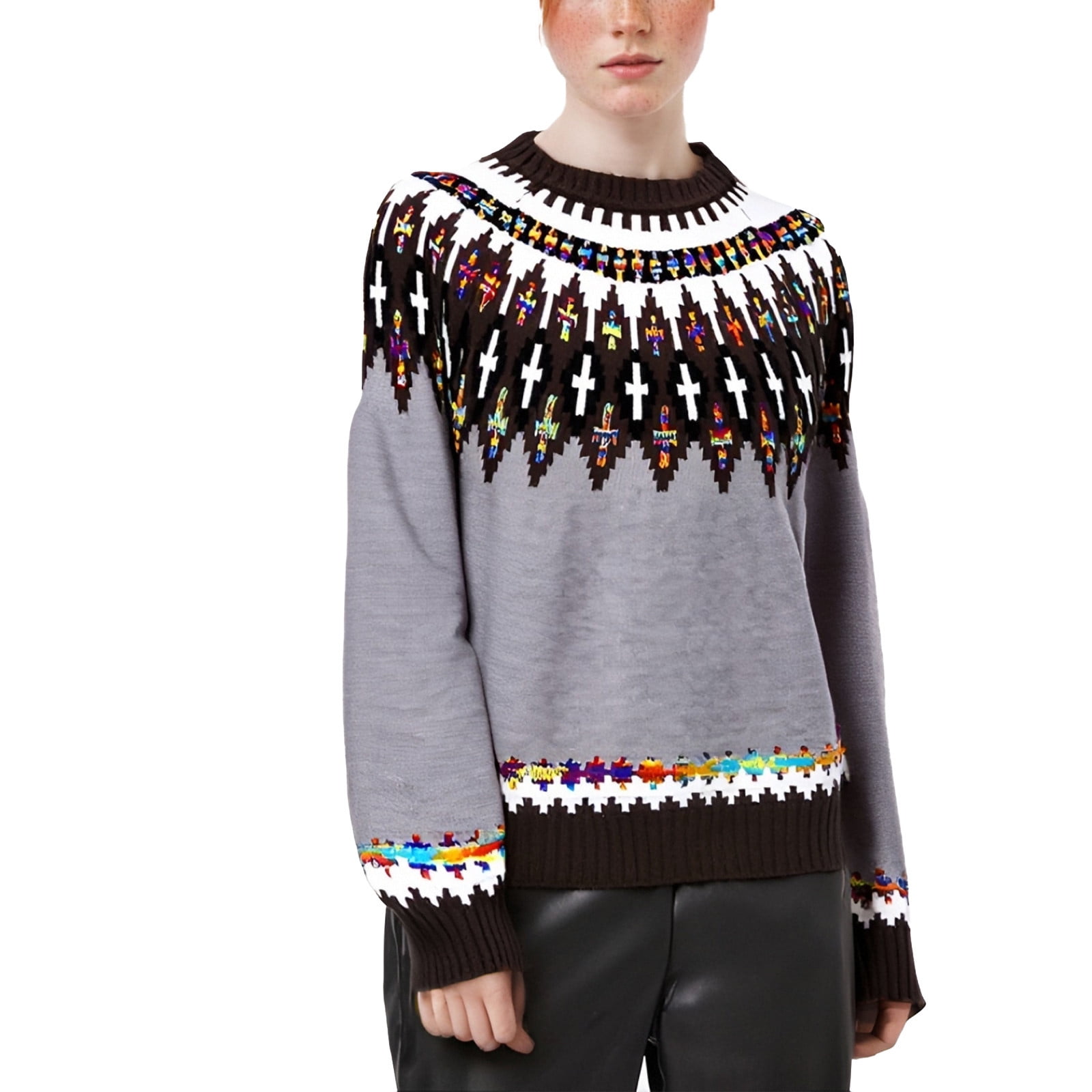 Fair Isle Sweater for Women Round Neck Sweater Striped Design Loose ...