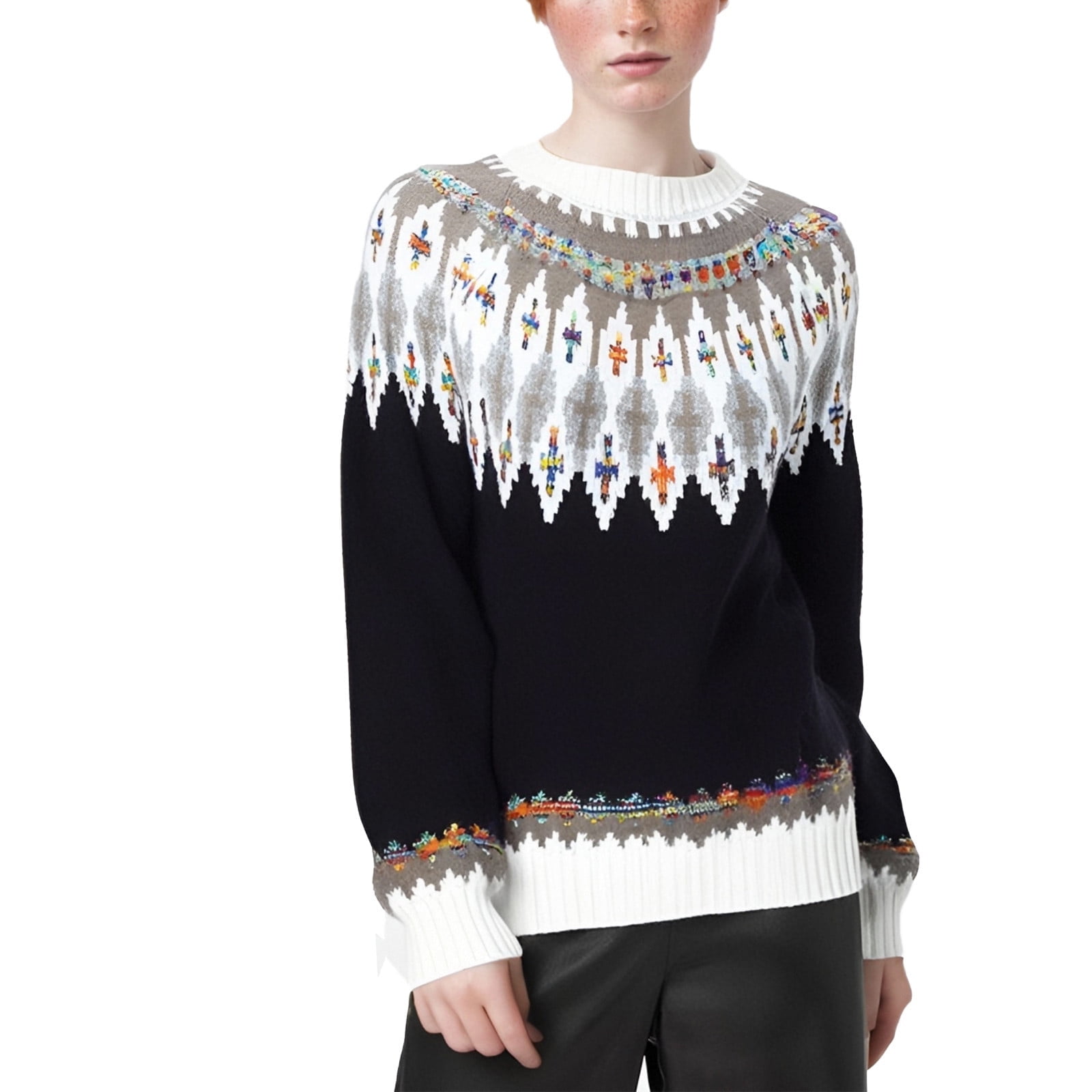 Fair Isle Sweater for Women Round Neck Sweater Striped Design Loose ...