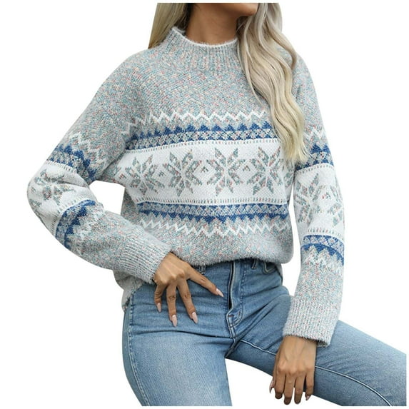 Fair Isle Sweater for Women Snowflake Fashion High Neck Fair Isle ...