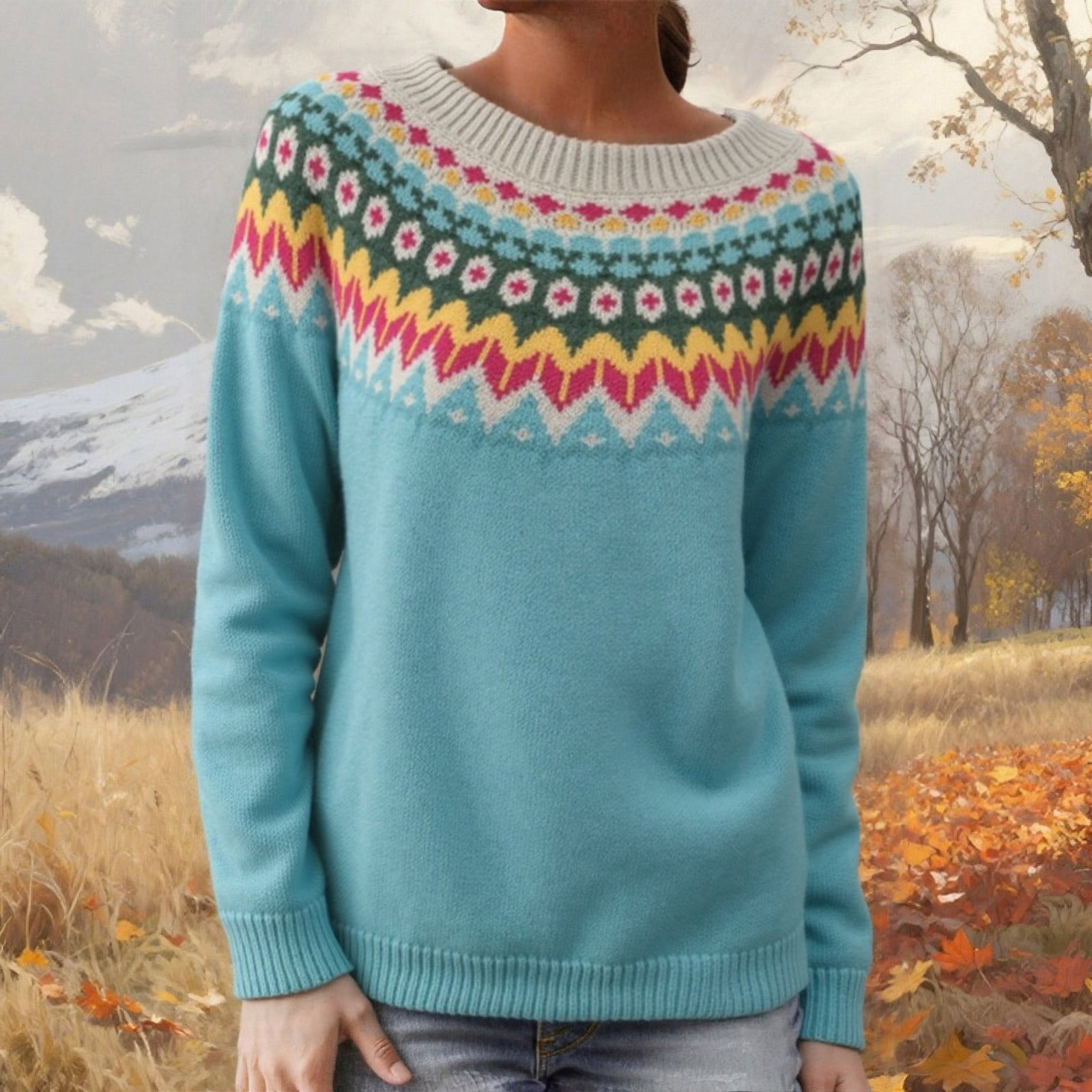 Fair Isle Sweater for Women's Colorful Patterned Knit 2026 Spring ...