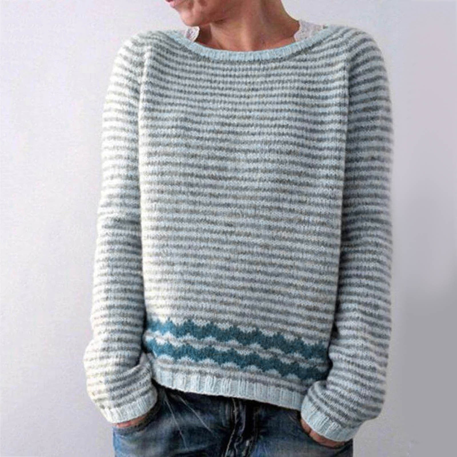 Fair Isle Sweater for Womens Crewneck Knit Pullover Sweaters Knit Tops ...