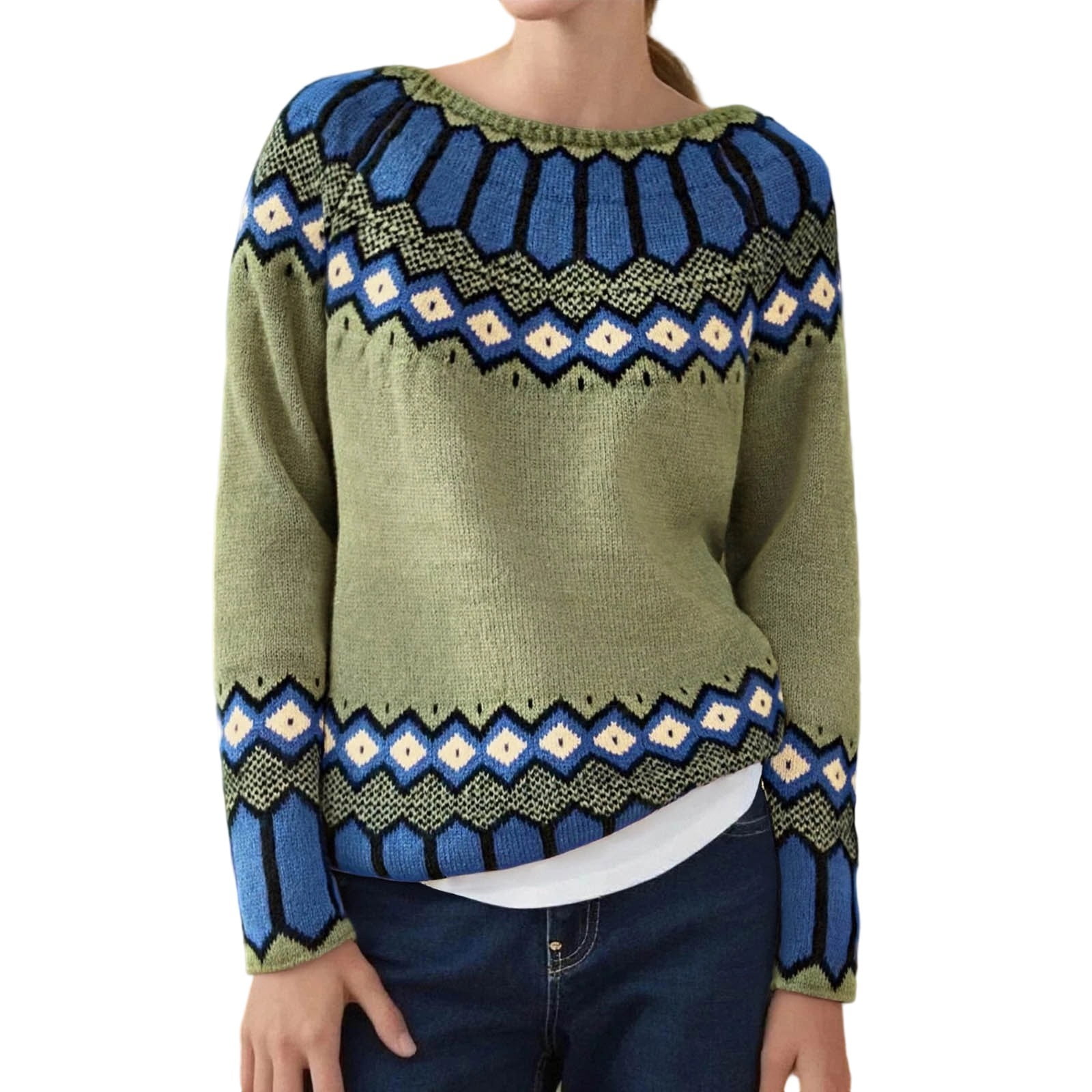 Fair Isle Sweaters Women Chunky Knit Sweater Winter Warm Pullover ...