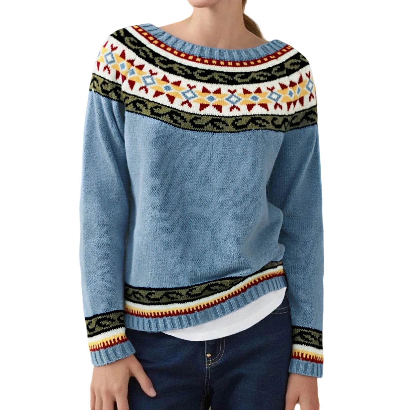 Fair Isle Sweaters Women Knit Sweater Winter Warm Pullover Oversized ...
