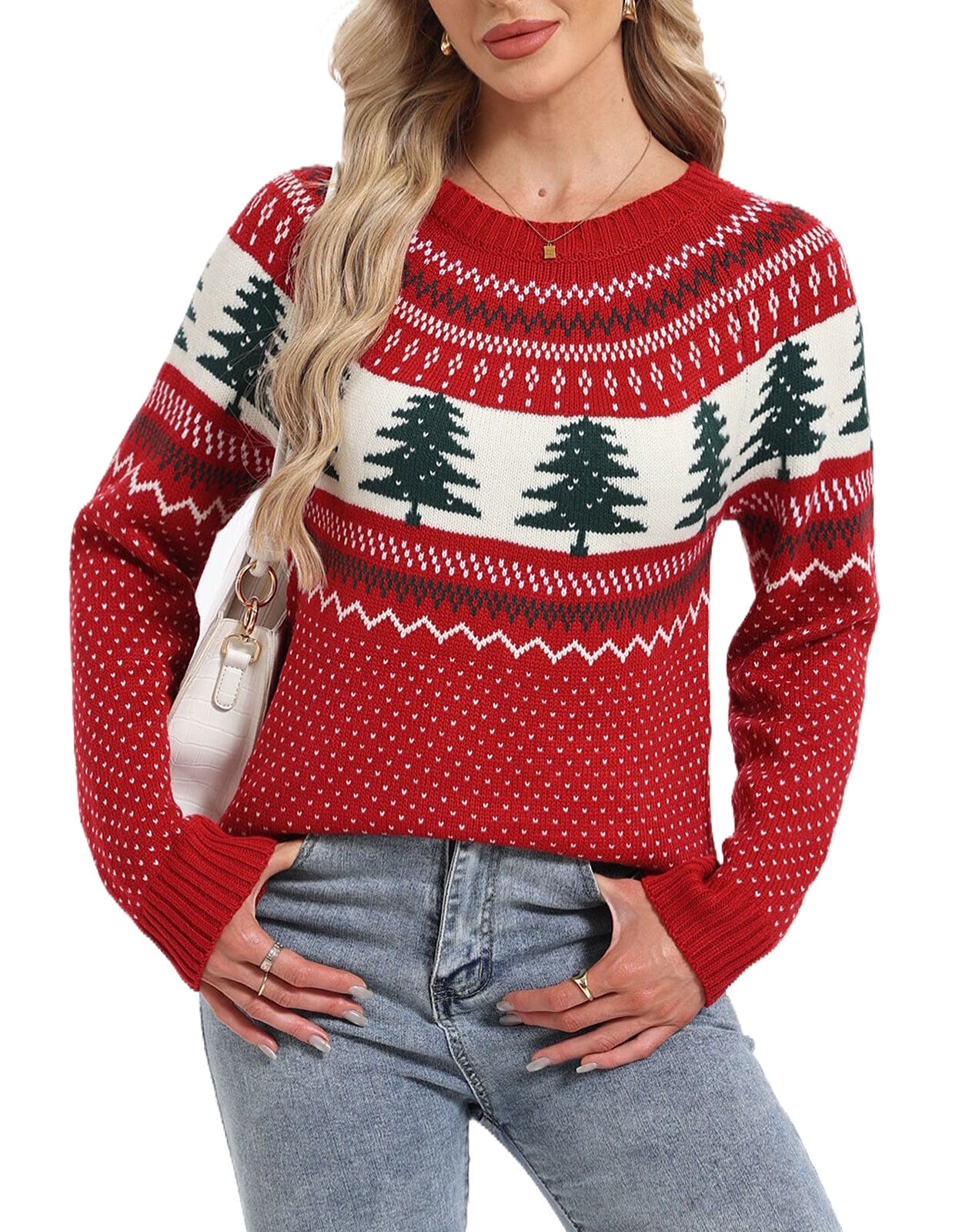 Fair Isle Sweaters for Women Ugly Christmas Sweater Crew Neck Long ...