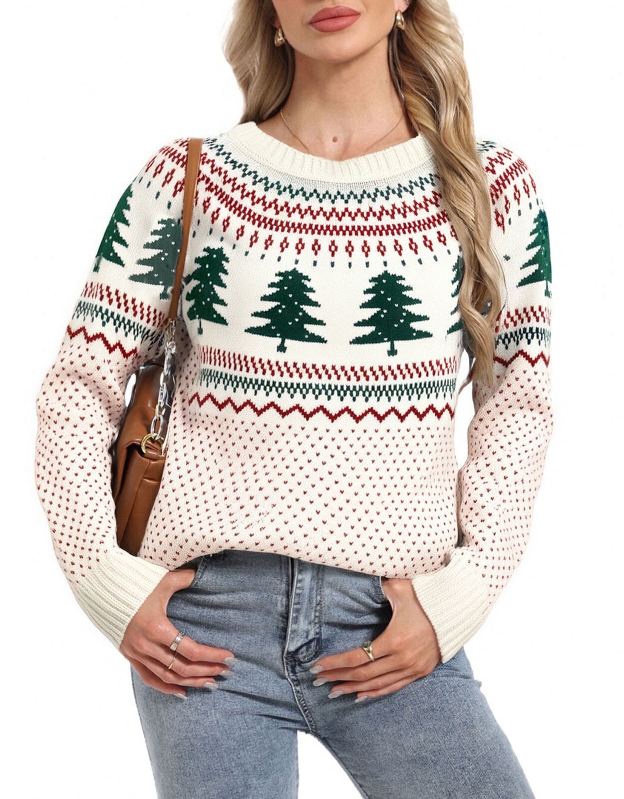 Fair Isle Sweaters for Women Ugly Christmas Sweater Crew Neck Long ...