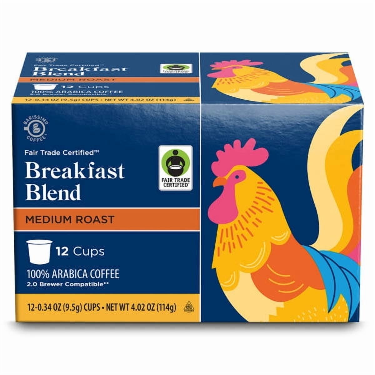 Barissimo Fair Trade Breakfast Blend Medium Roast Coffee Pods, 12 count ...