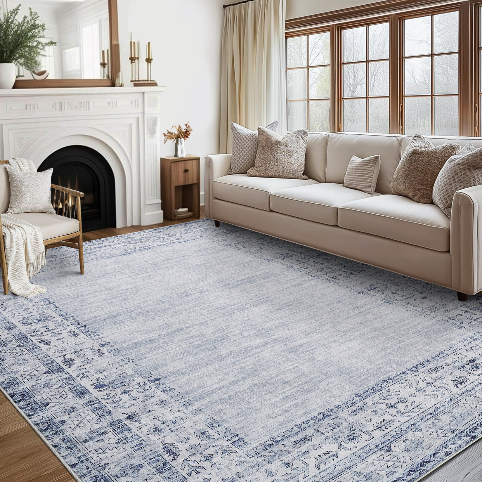 FairOnly 10'x13'Extra Large Low Pile Vintage Rugs for Living Room Non ...