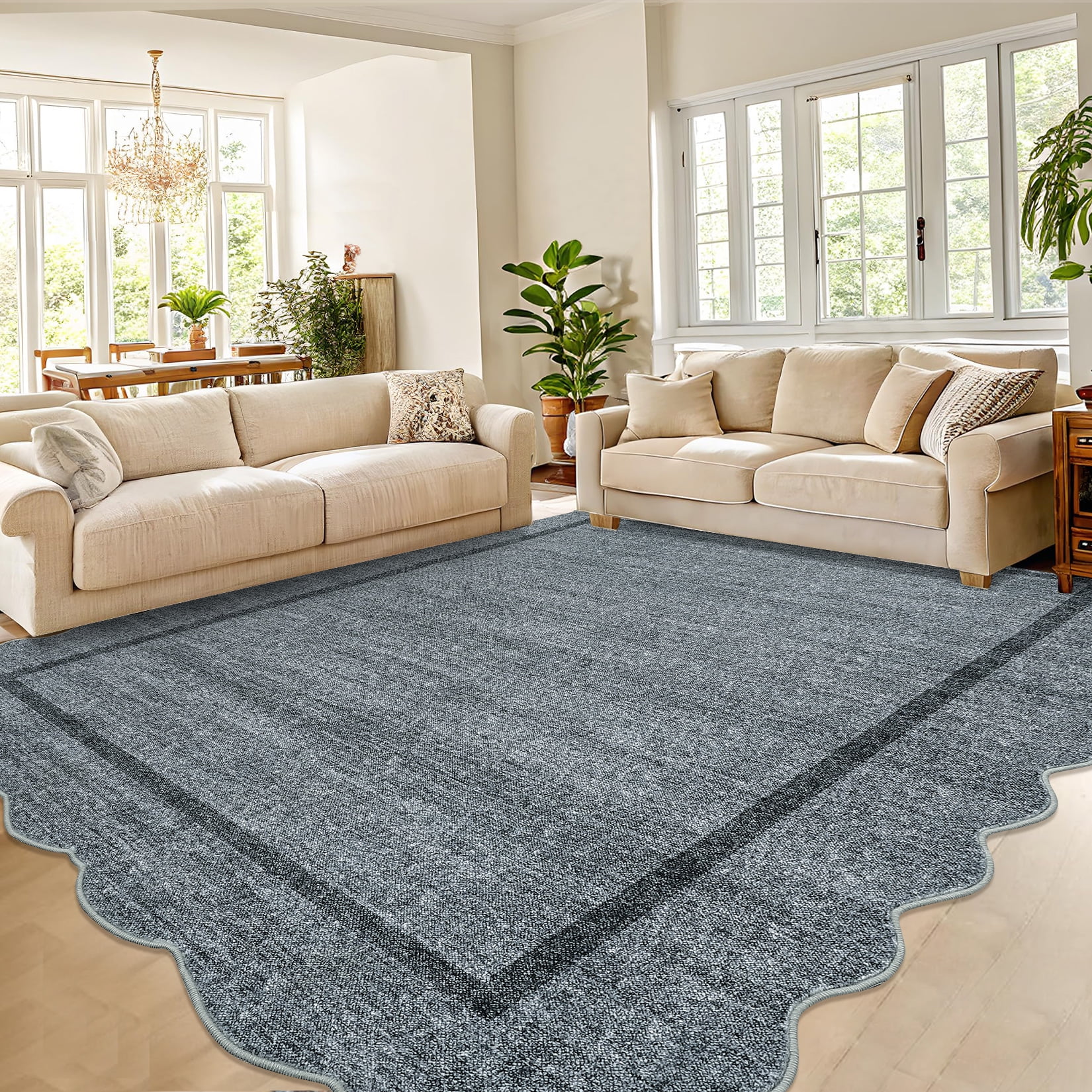 FairOnly 10'x13'Grey Flounce Solid Non Slip Washable Area Rug Plush ...