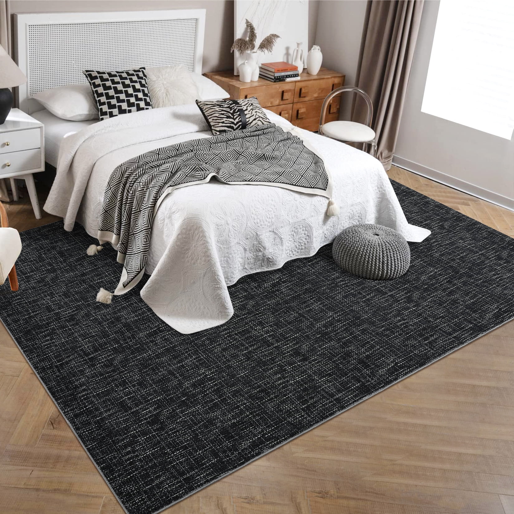 FairOnly 10'x13' Modern Solid Black Area Rugs for Living Room Washable ...