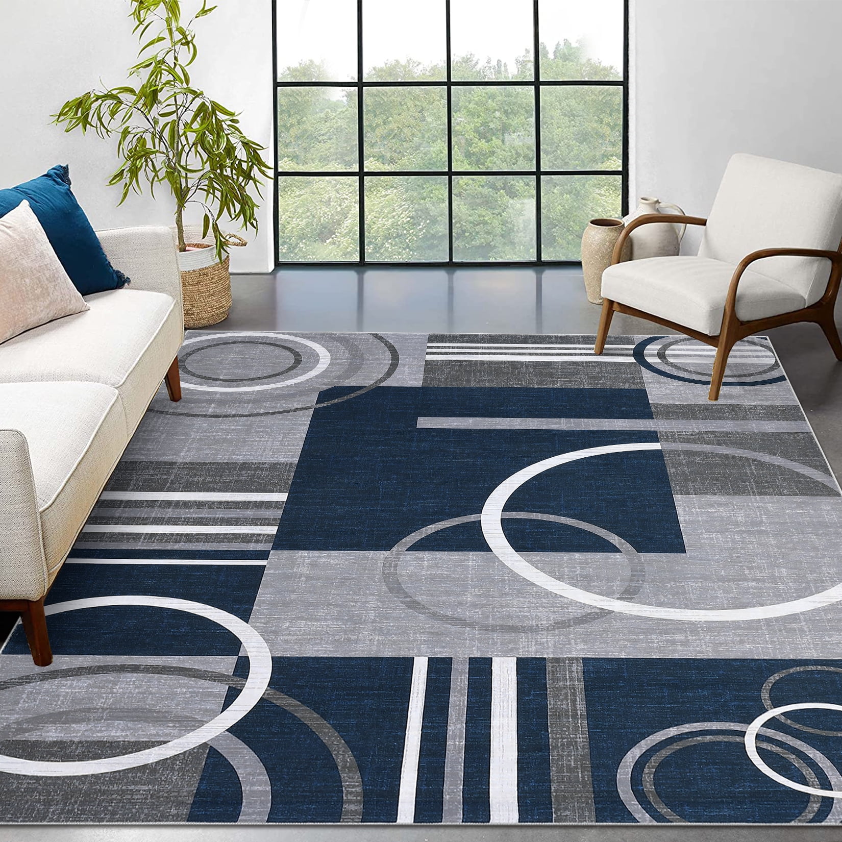 FairOnly 10'x13' Navy Blue Living Room Machine Washable Area Rugs ...