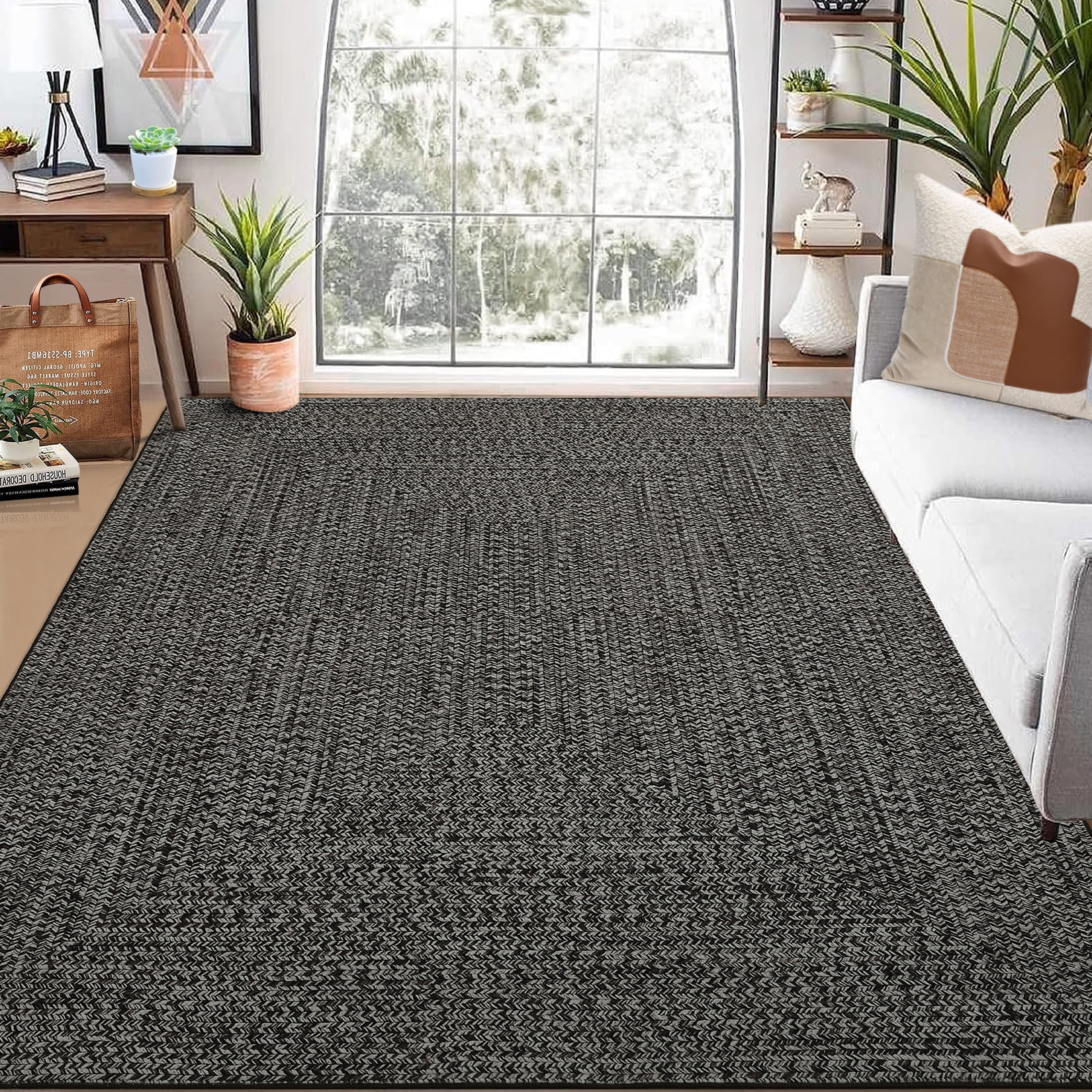 FairOnly 10'x13' Solid Dark Grey Modern Braided Print Area Rugs for ...