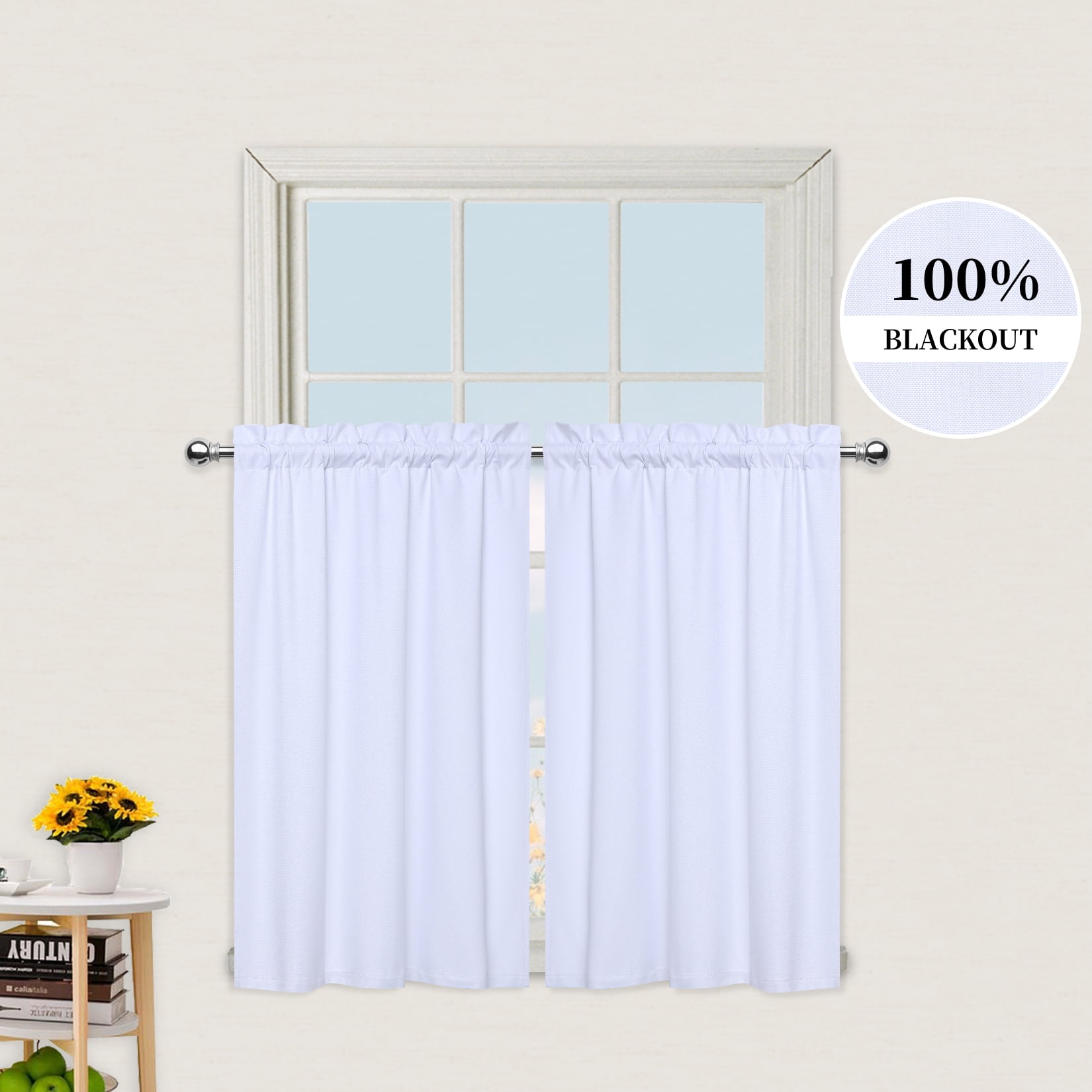 FairOnly 2 Panels Blackout Kitchen Curtain for Cafe Bathroom Bedroom ...