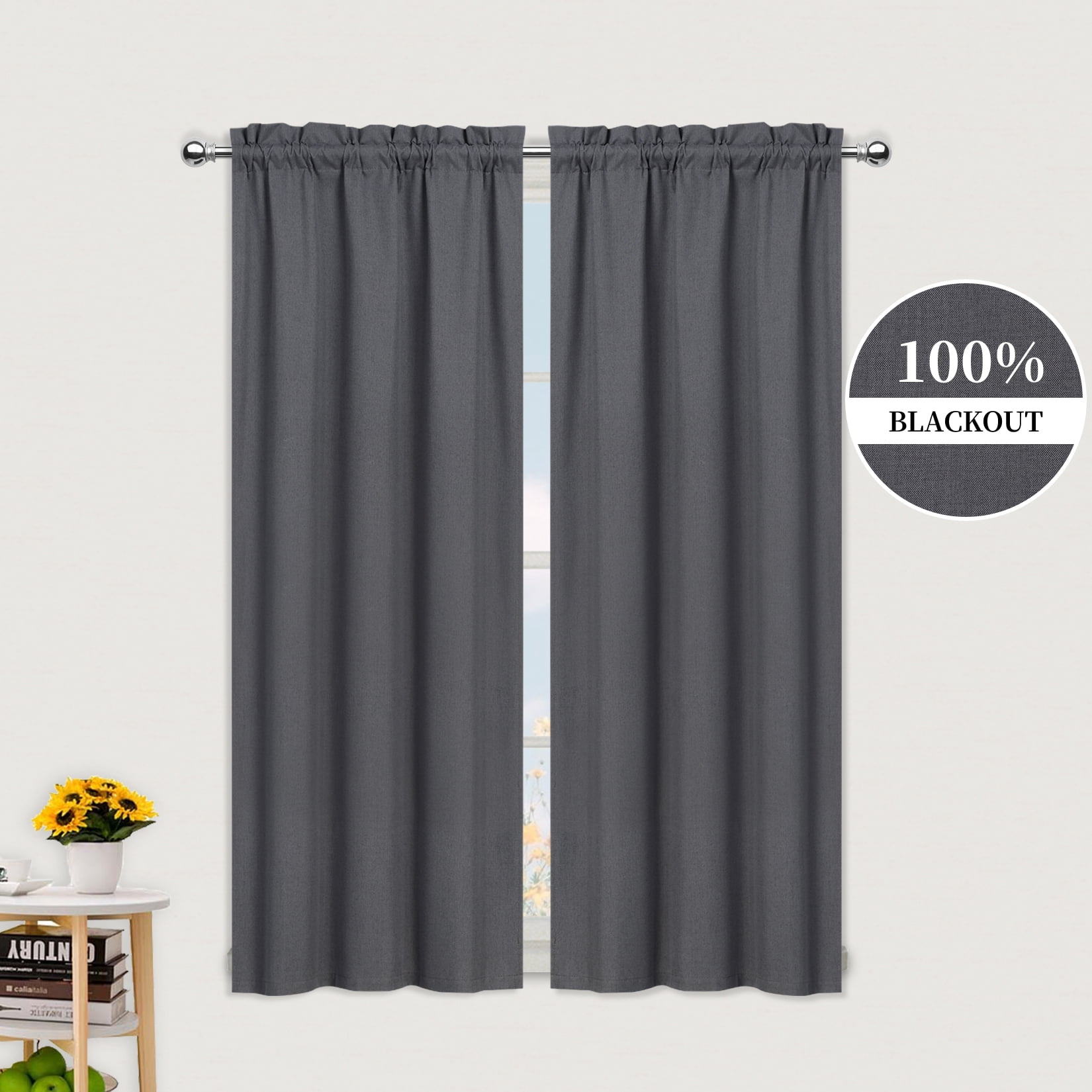 FairOnly 2 Panels Blackout Kitchen Curtain for Cafe Bathroom Bedroom ...