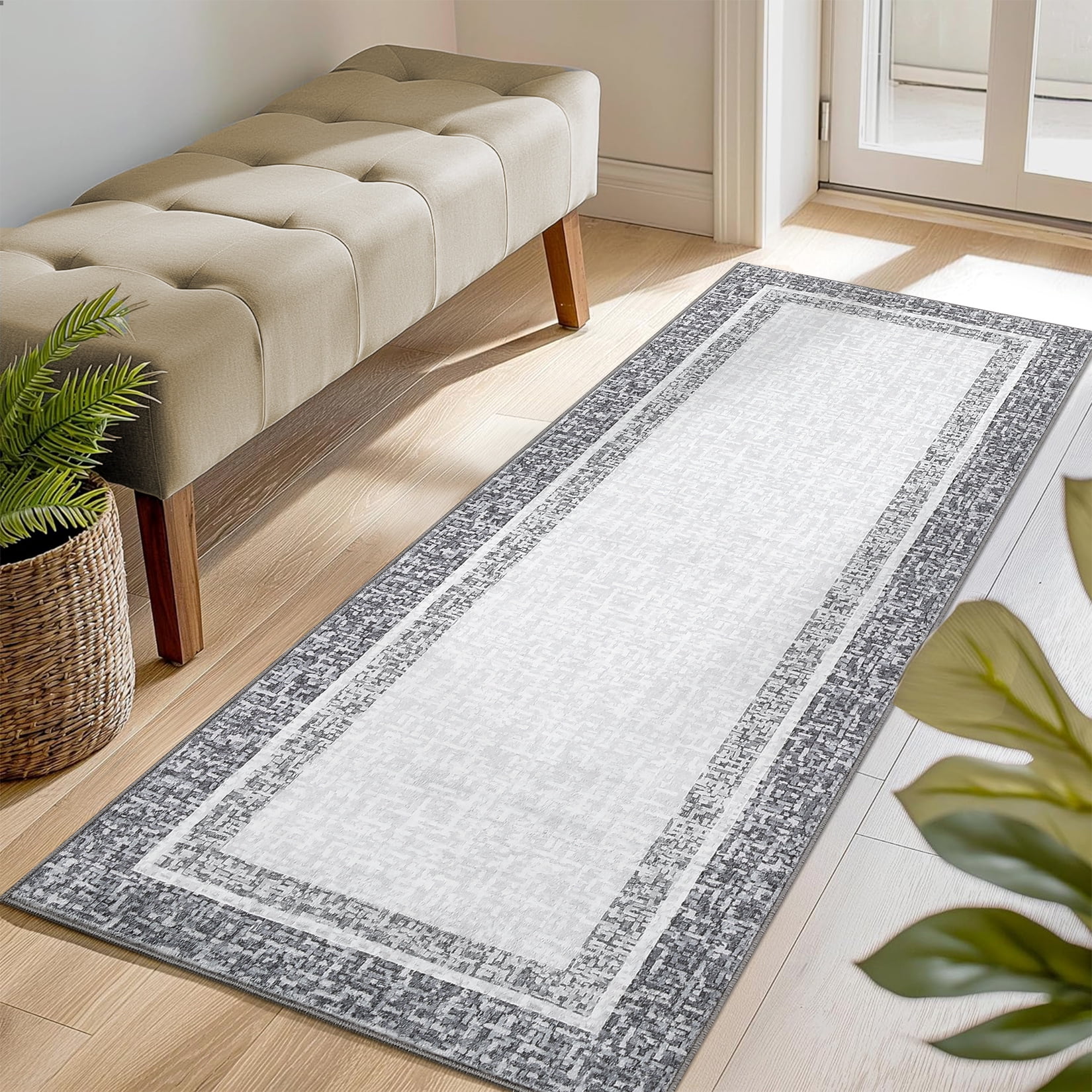 FairOnly 2'x6' Bordered Runner Rugs for Hallway Washable Low Pile Non ...