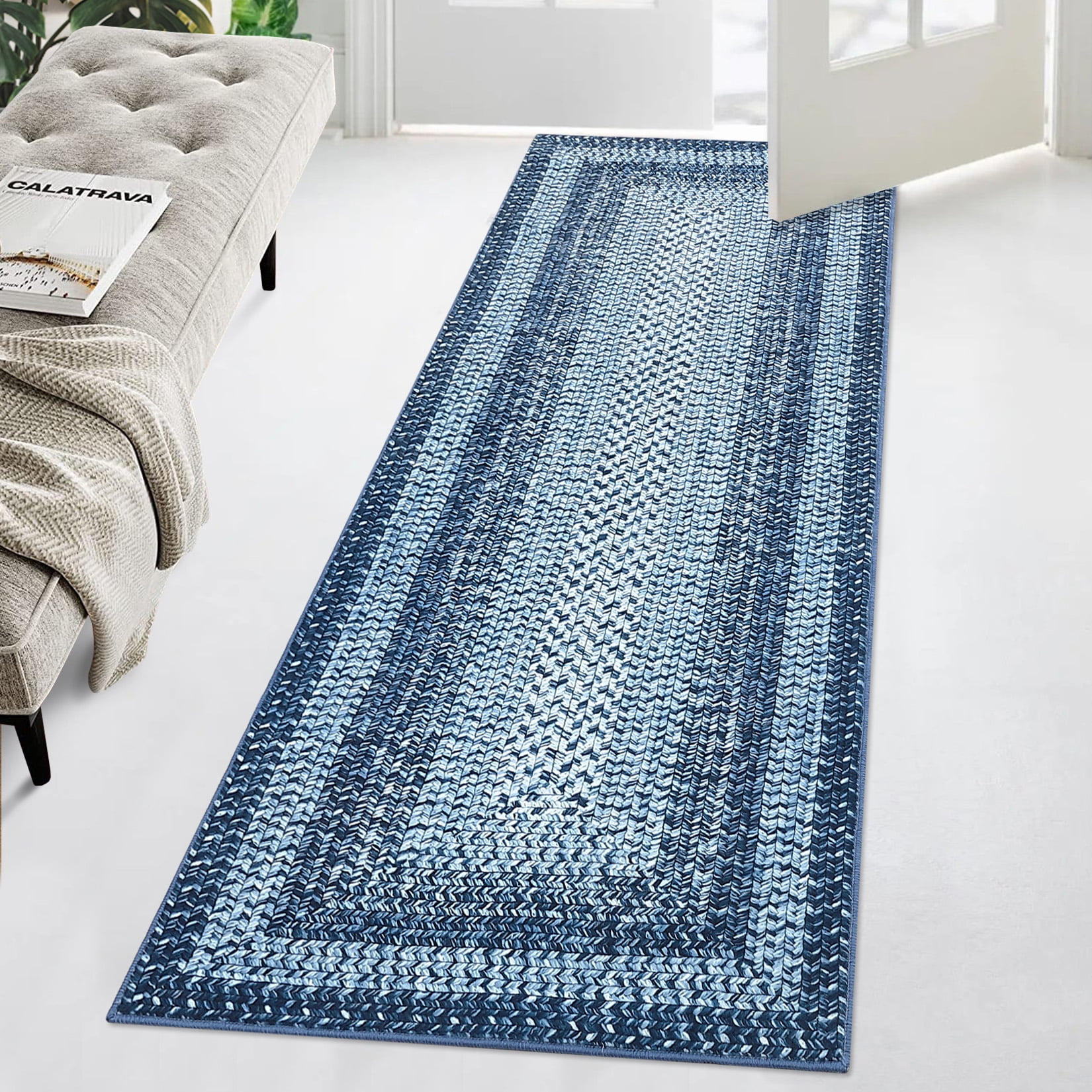 FairOnly 2'x6' Braided Print Machine Washable Runner Rugs for Hallway ...