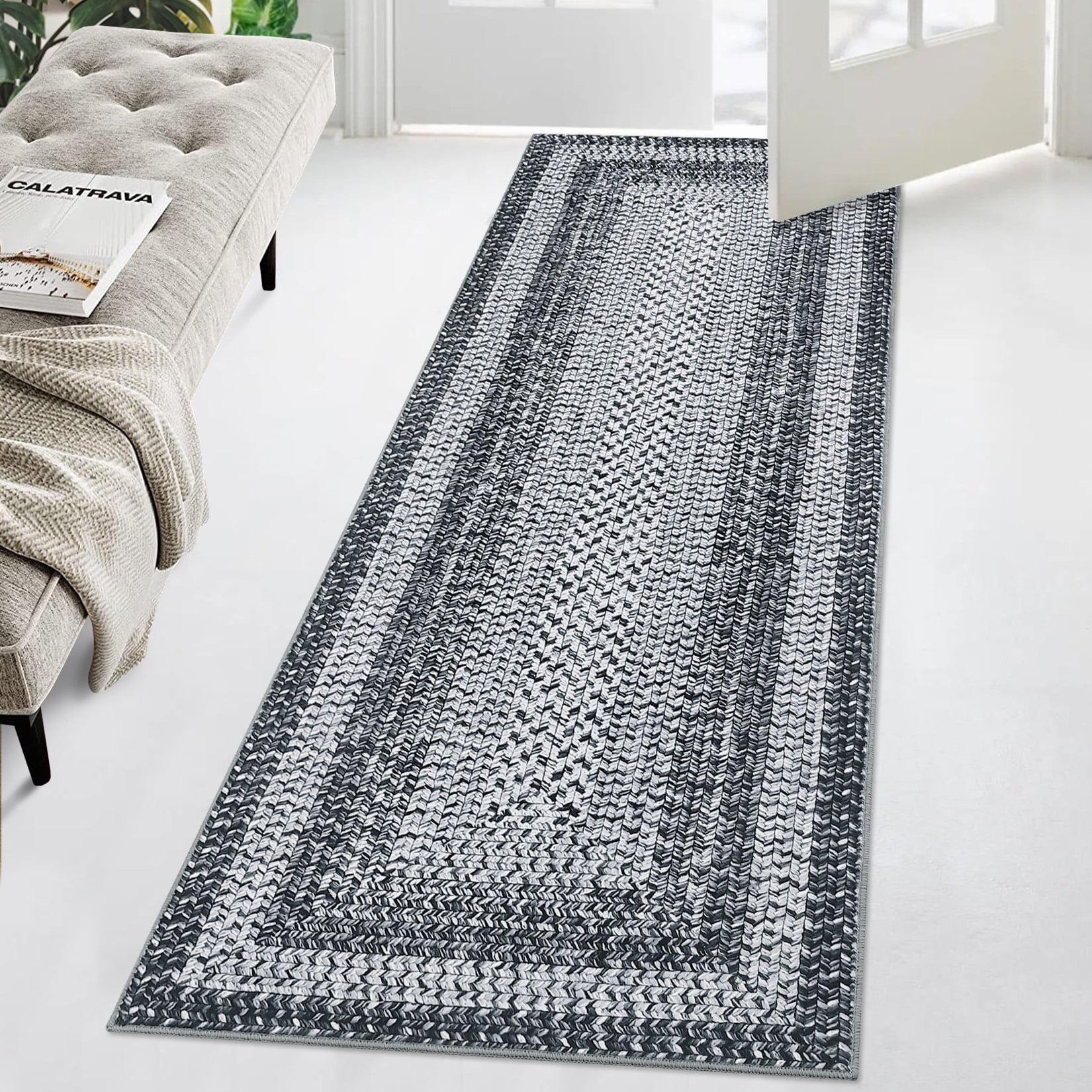 FairOnly 2'x6' Braided Print Machine Washable Runner Rugs for Hallway ...