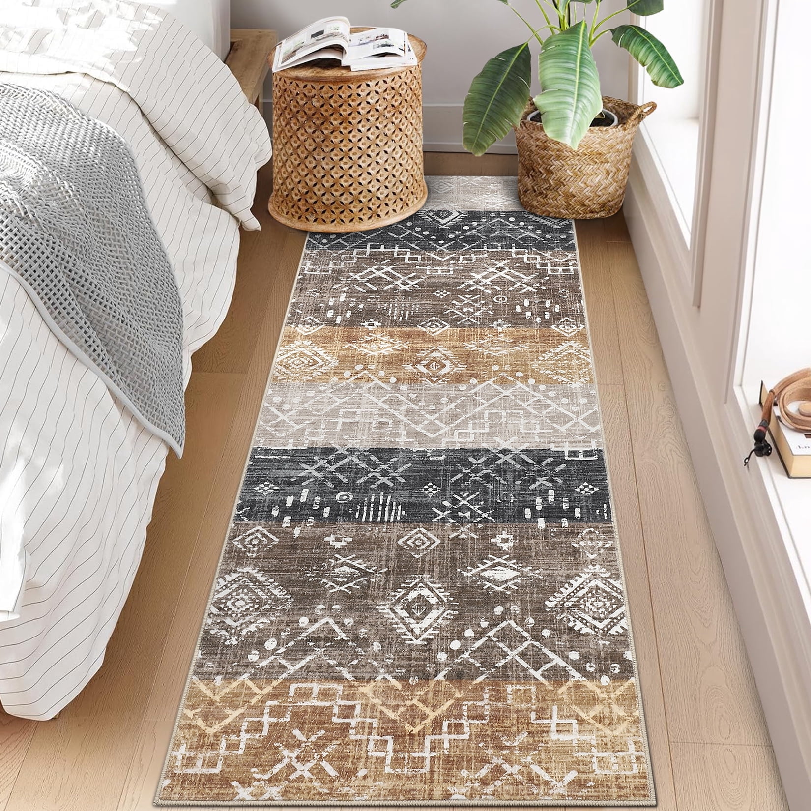 FairOnly 2'x6' Brown Contemporary Washable Kitchen Runner Rugs ...