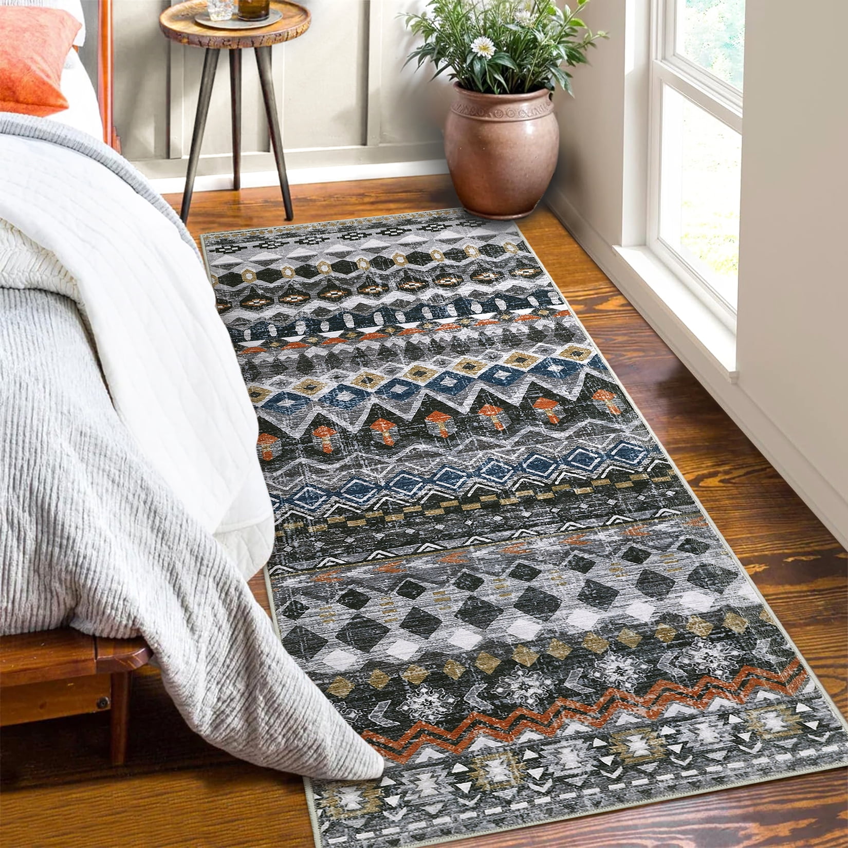 FairOnly 2'x6' Grey Boho Geometric Distressed Runner Rugs for Hallway ...