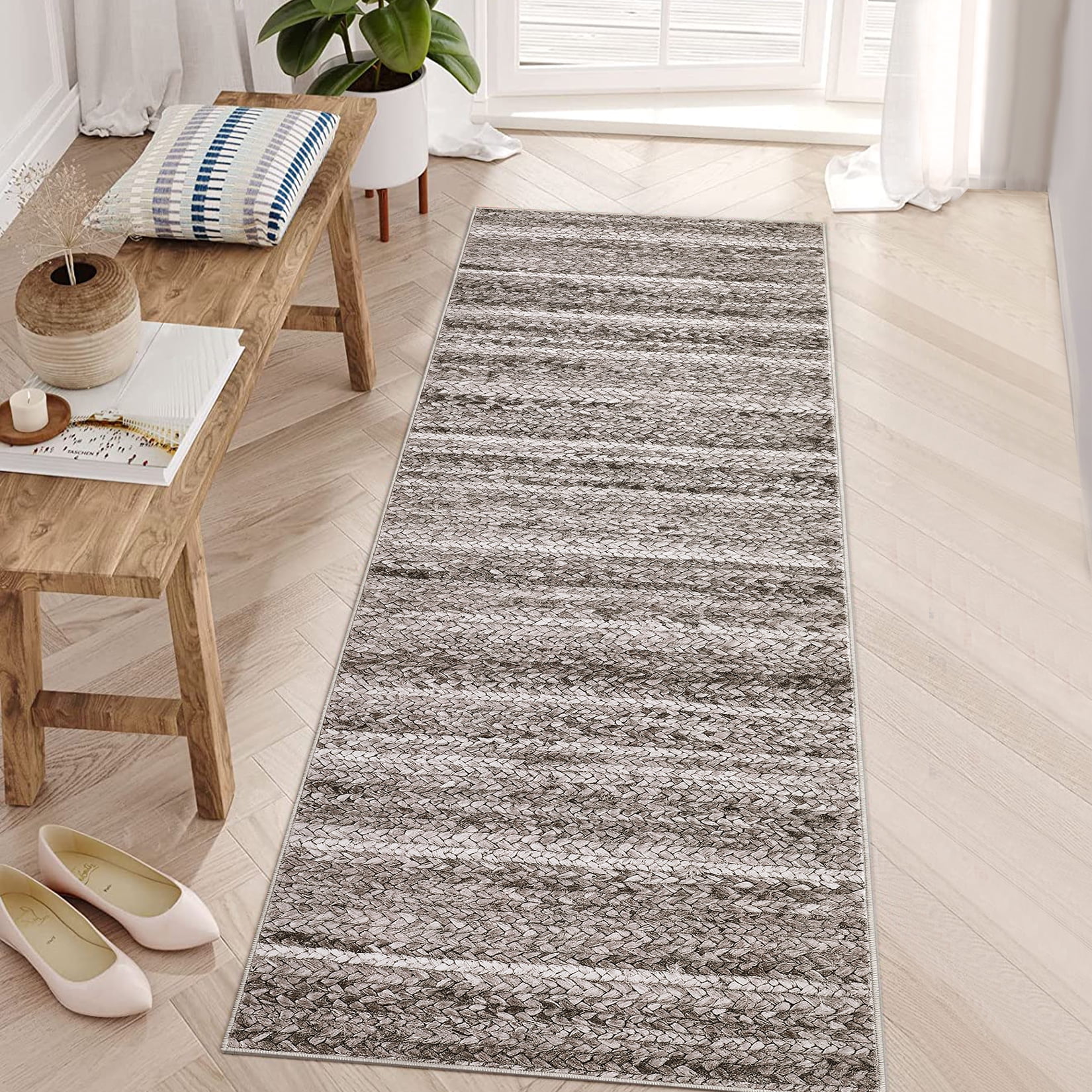 FairOnly 2'x6' Grey Machine Washable Contemporary Runner Rugs for ...