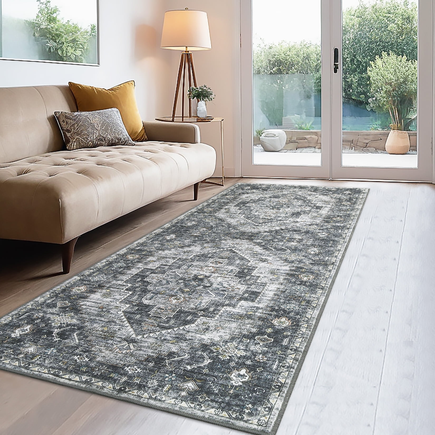 FairOnly 2'x6' Grey Vintage Washable Runner Rugs for Hallway Oriental ...