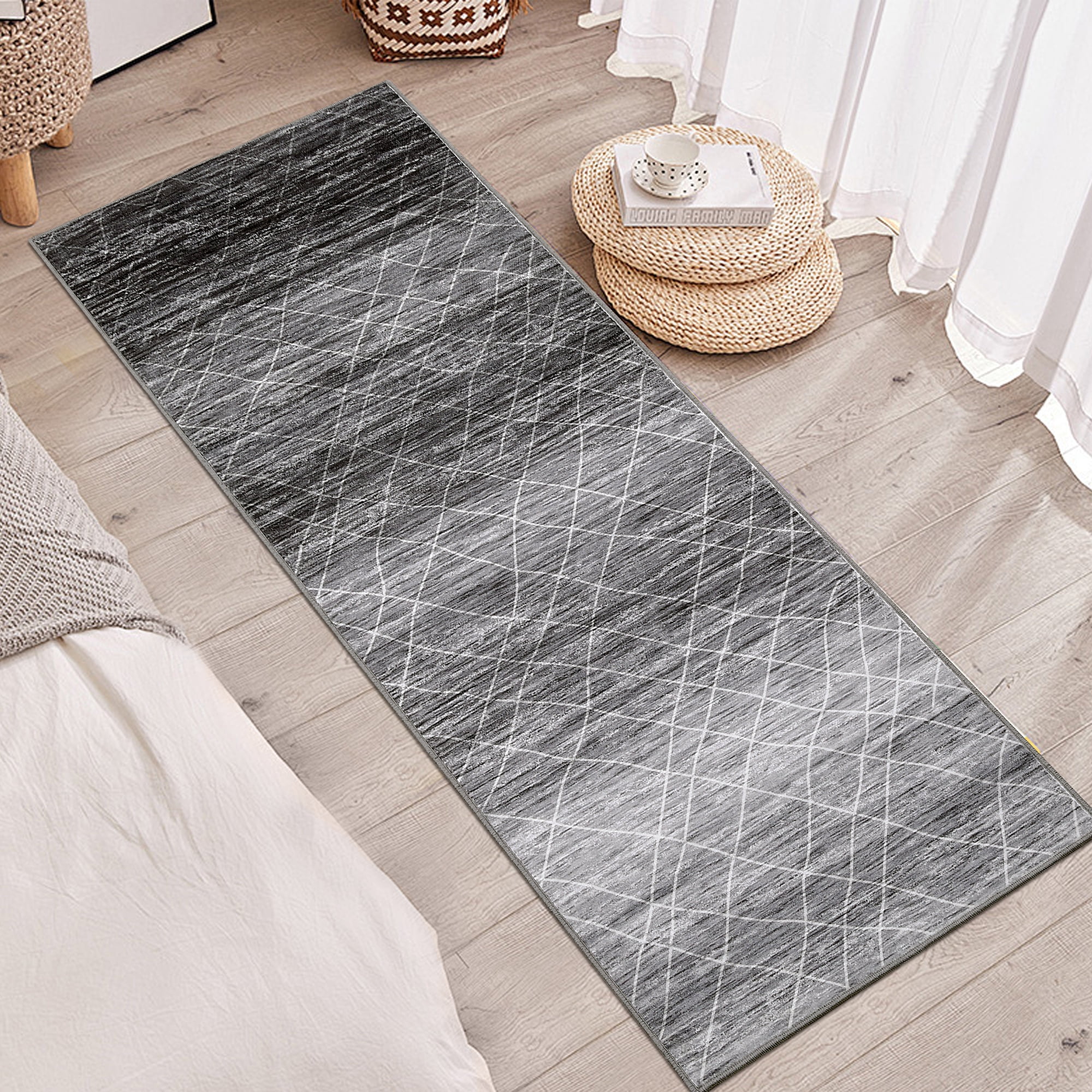 FairOnly 2'x6'Hallway Grey Area Rugs Neutral Geometric Runner Rug for ...