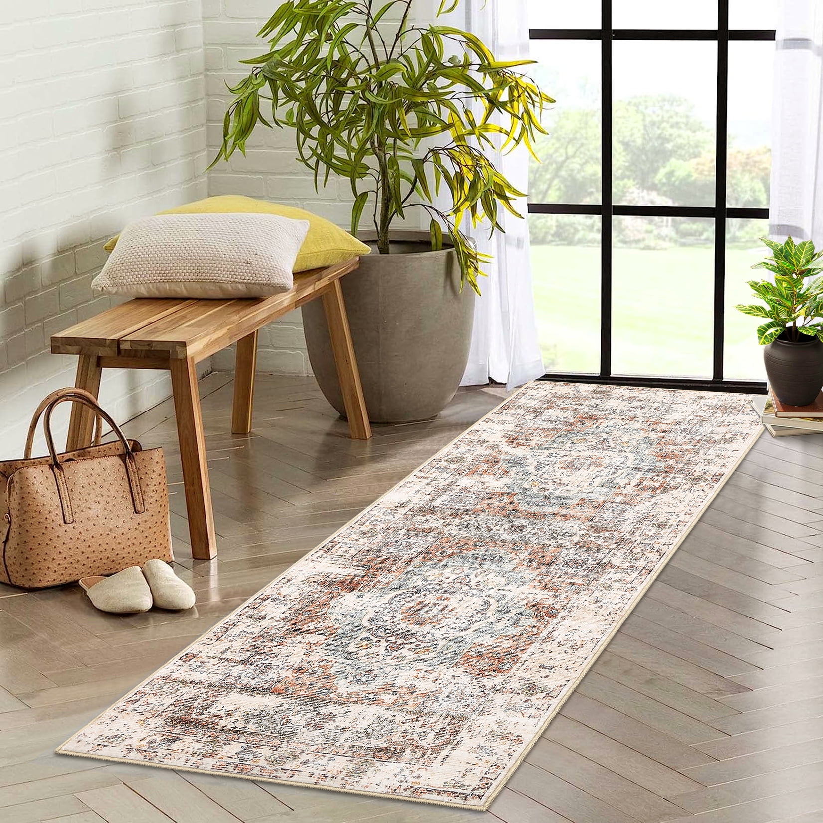 FairOnly 2'x6' Orange Machine Washable Vintage Runner Rugs for Hallway ...