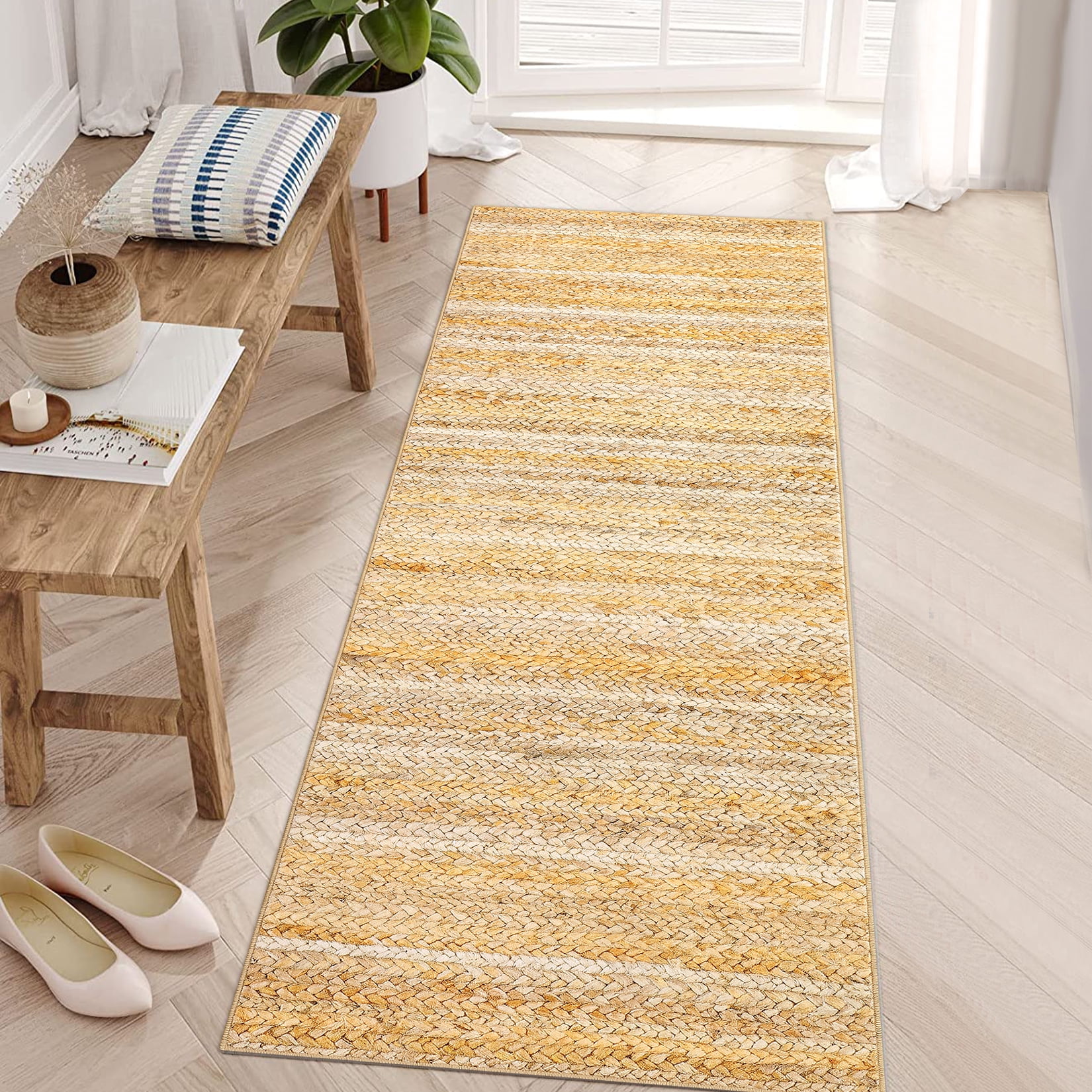 FairOnly 2'x6' Yellow Machine Washable Contemporary Runner Rugs for ...