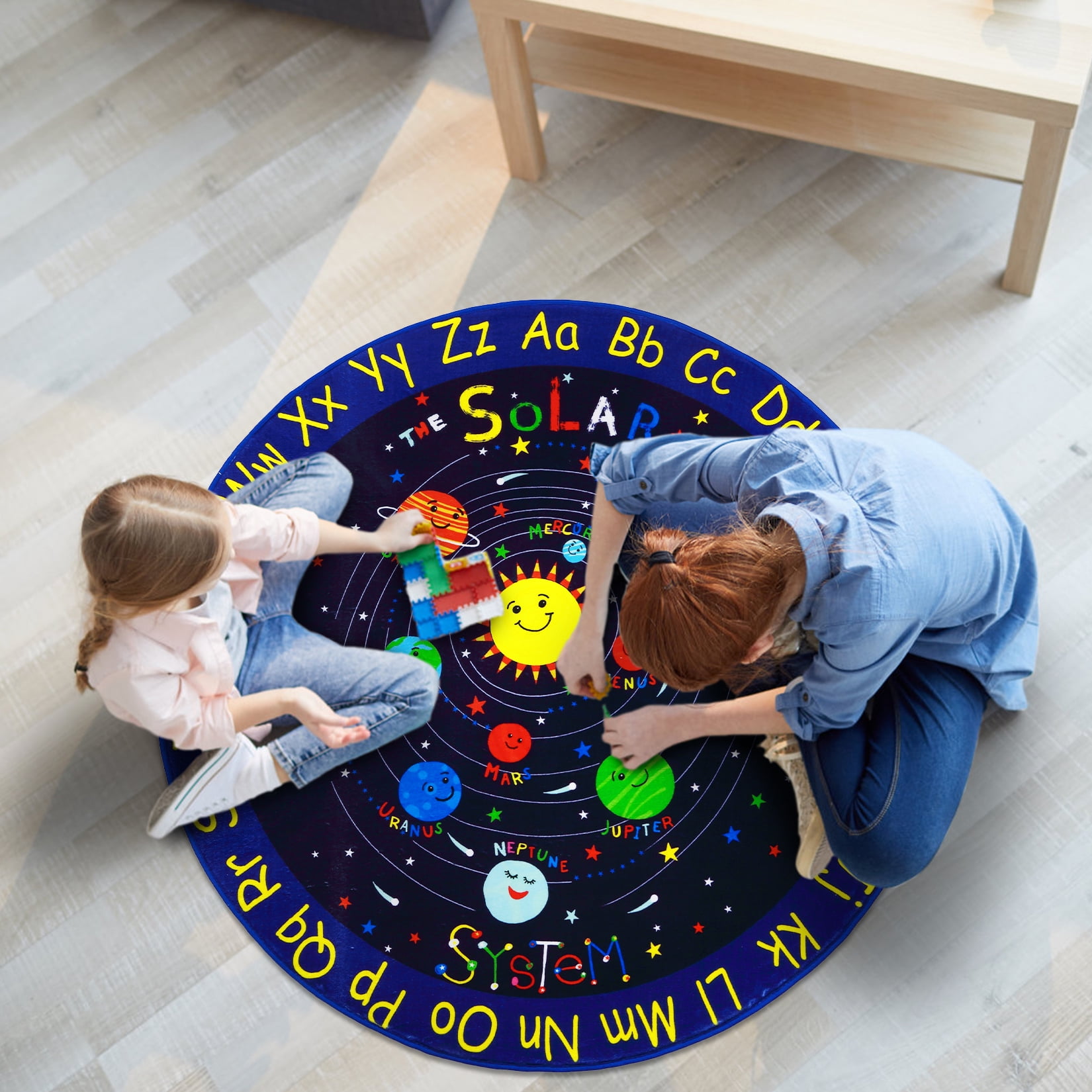 FairOnly 4'x4' Educational Round Rugs Washable Kids Chidren Playmat ...