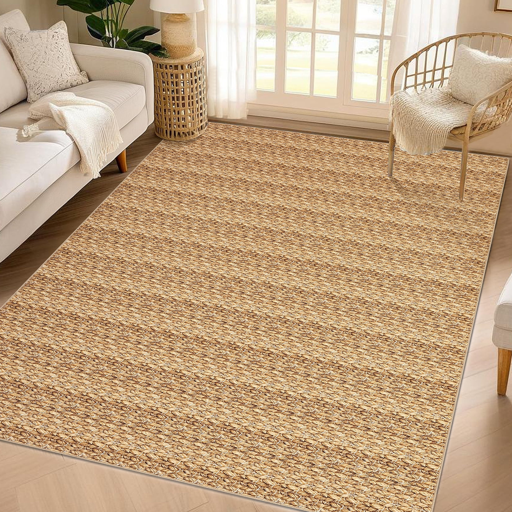 FairOnly 5'x7' Woven Solid Print Area Rugs for Bathroom Modern Camel ...
