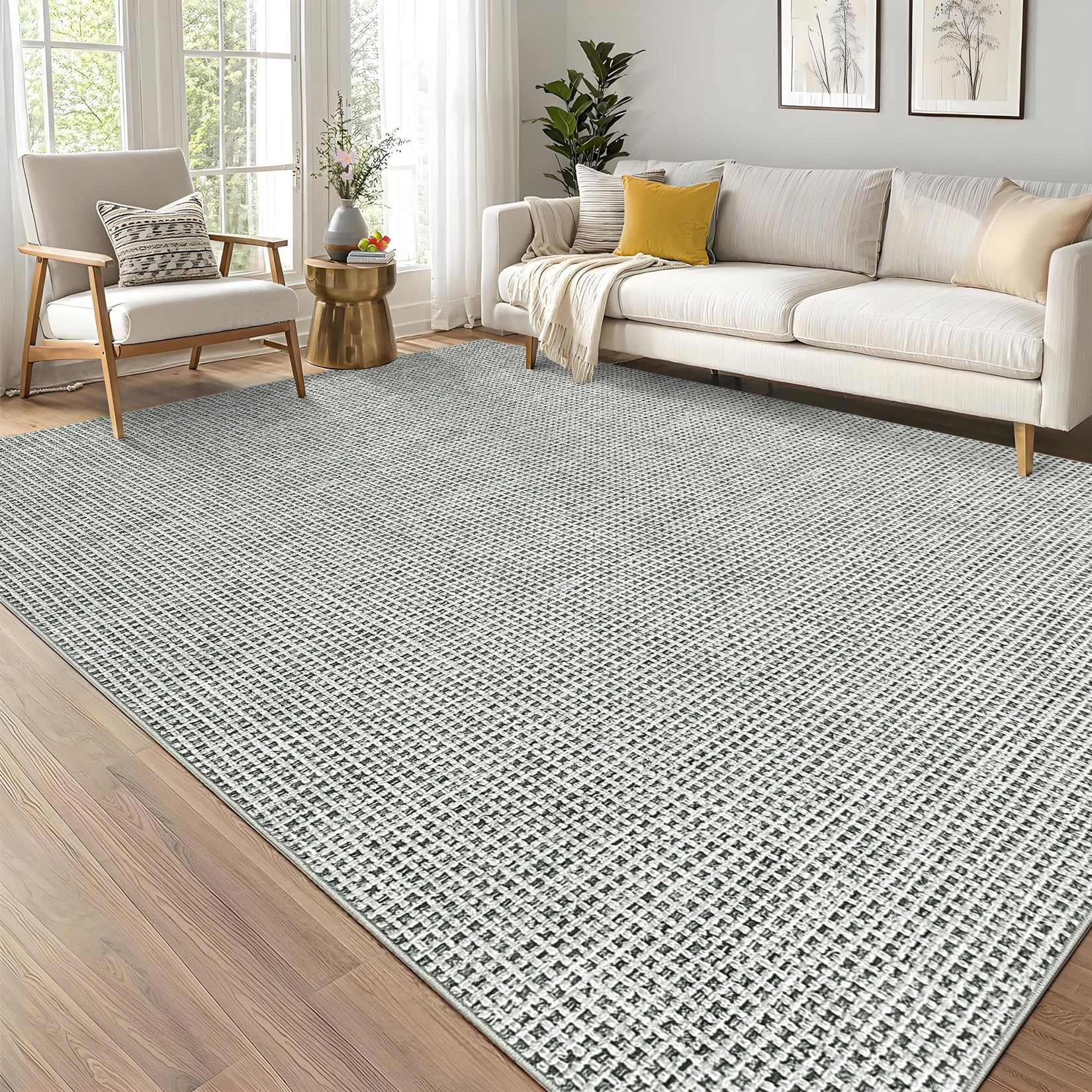 FairOnly 6'x9'Contemporary Light Grey Checkered Rugs for Bedroom ...