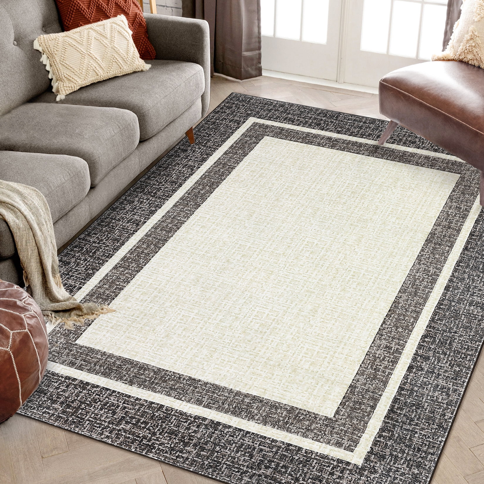 FairOnly 8'x10' Bordered Area Rugs for Living Room Washable Soft Rugs ...