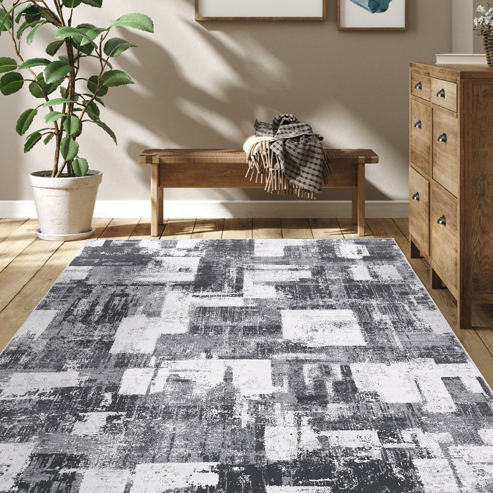 FairOnly 8'x10' Grey Washable Rugs for Living Room Abstract Area Rugs ...