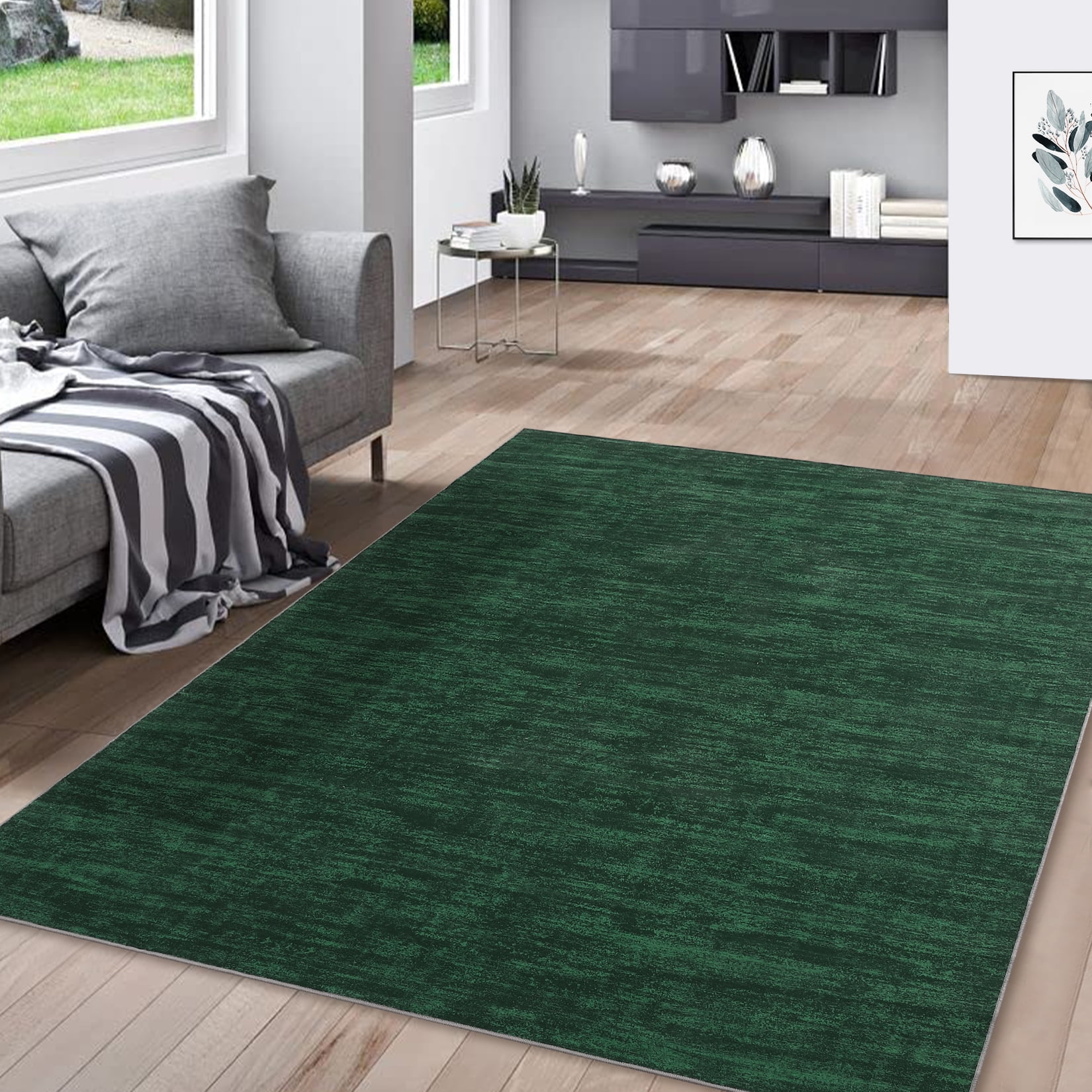 FairOnly 8'x10' Solid Green Machine Washable Area Rugs for Living Room ...