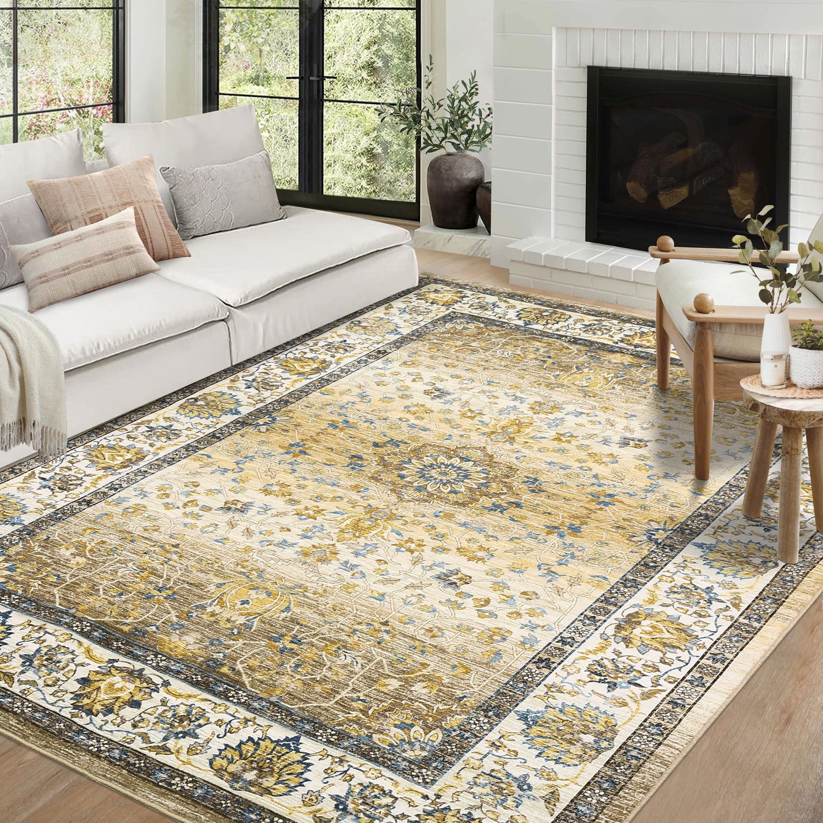 FairOnly 8'x10' Yellow Machine Washable Area Rugs for Living Room ...