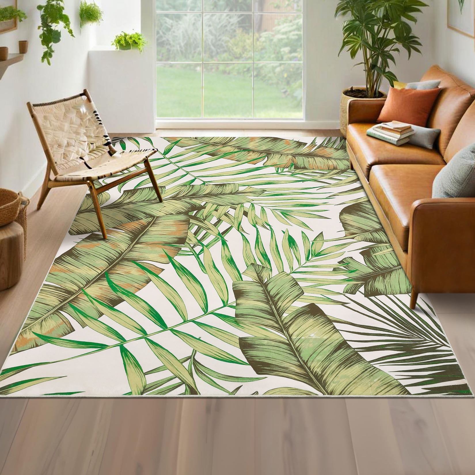 FairOnly 9'x12' Green Leaf Tropical Plants Area Rugs for Bedroom ...