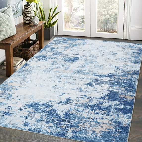 FairOnly Blue 5'x7'Machine Washable Abstract Non Slip Modern Indoor ...